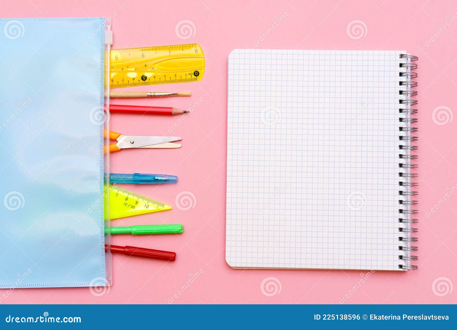 School Notebook and Various Office Supplies. Back To School Concept ...