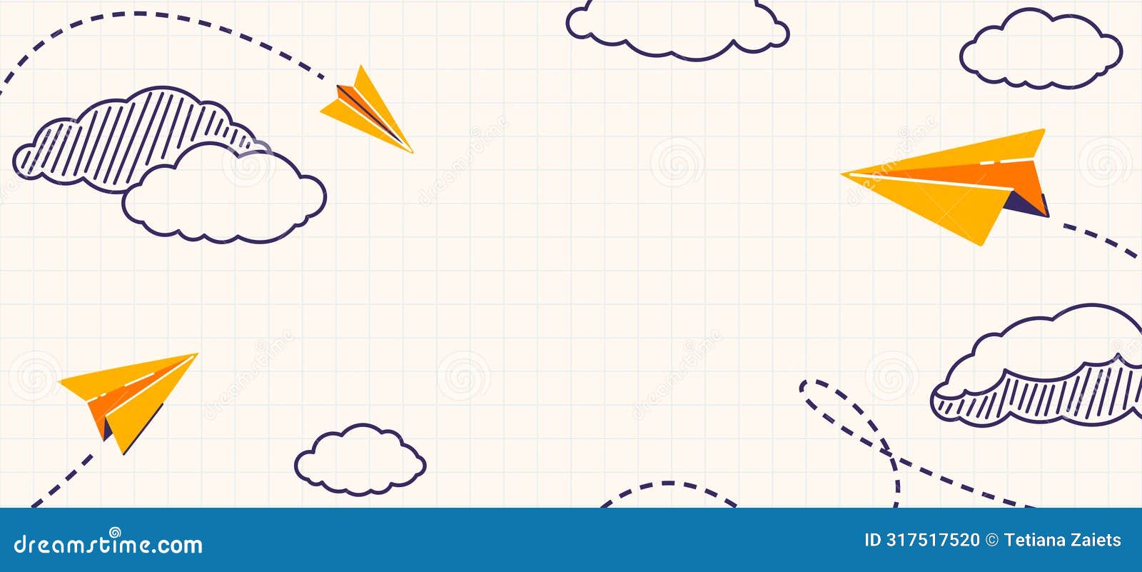 School Notebook Vector Background. Flying Yellow Paper Planes with Dash ...