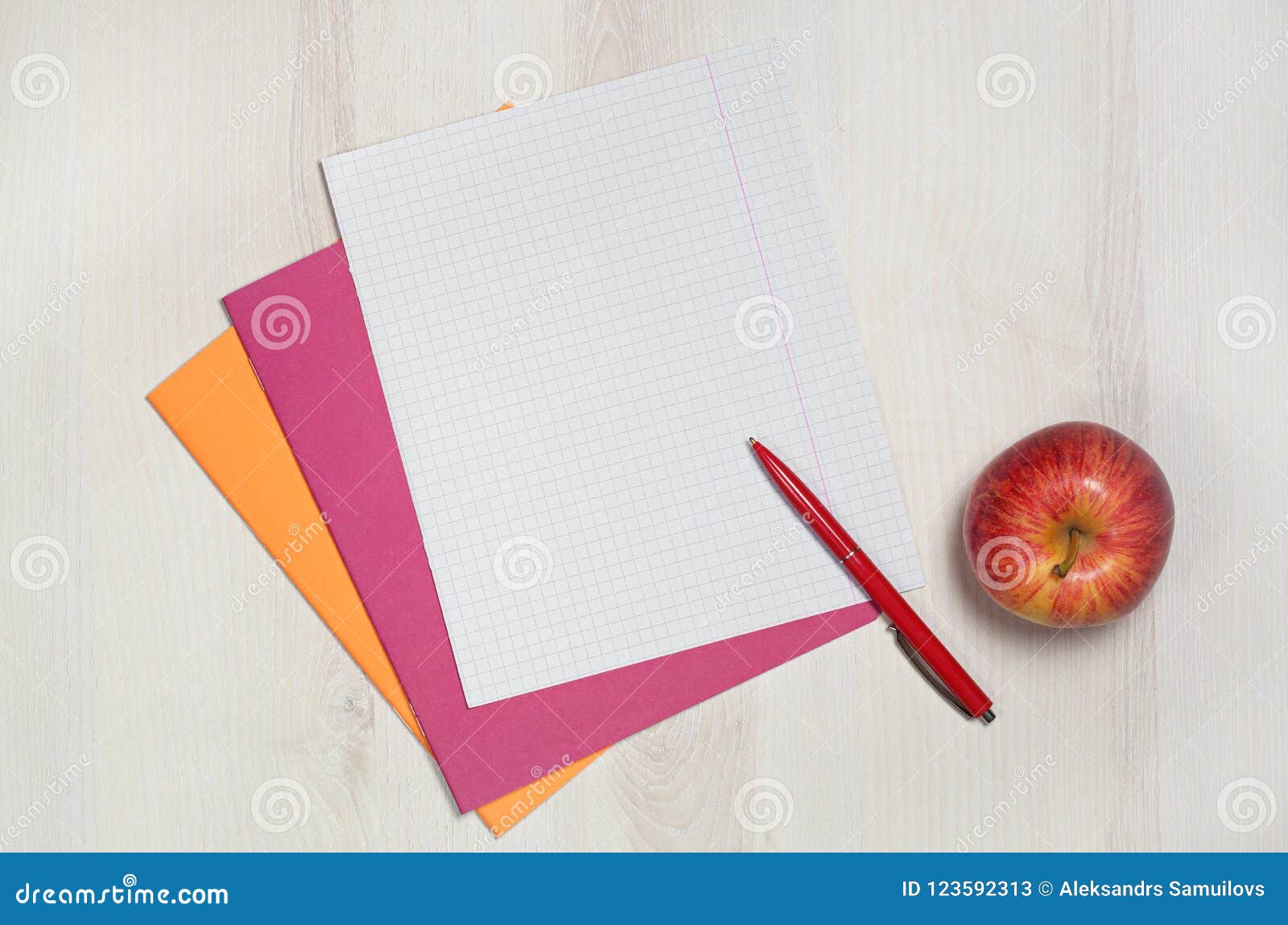 School Notebooks, Pencil and Apple Stock Image - Image of school ...