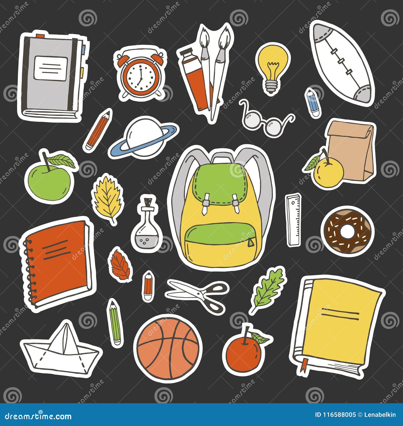 School Object Sticker Collection Stock Vector - Illustration of glasses ...