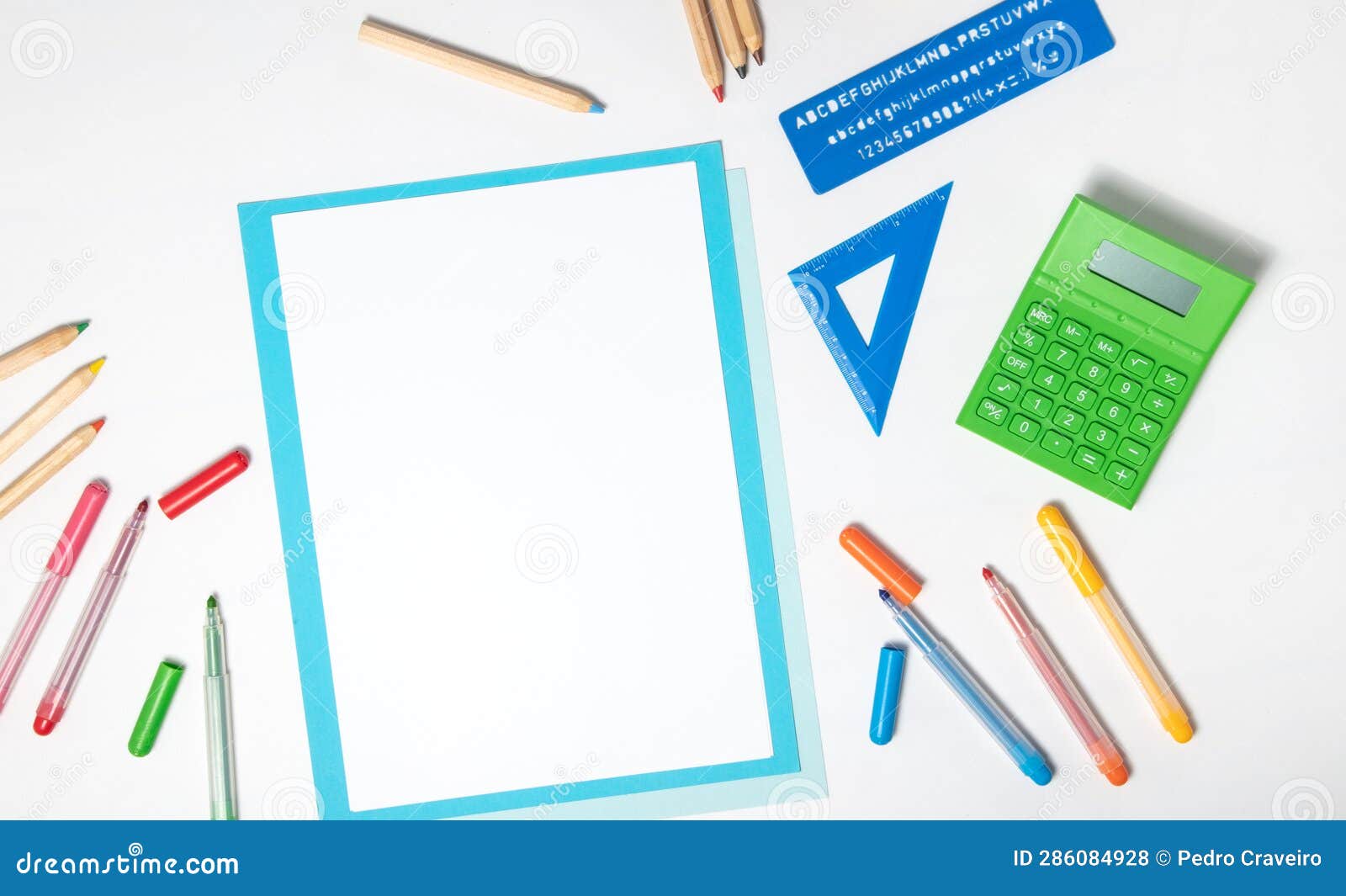 School Objects in Desk Table Stock Photo - Image of drawing, brand ...