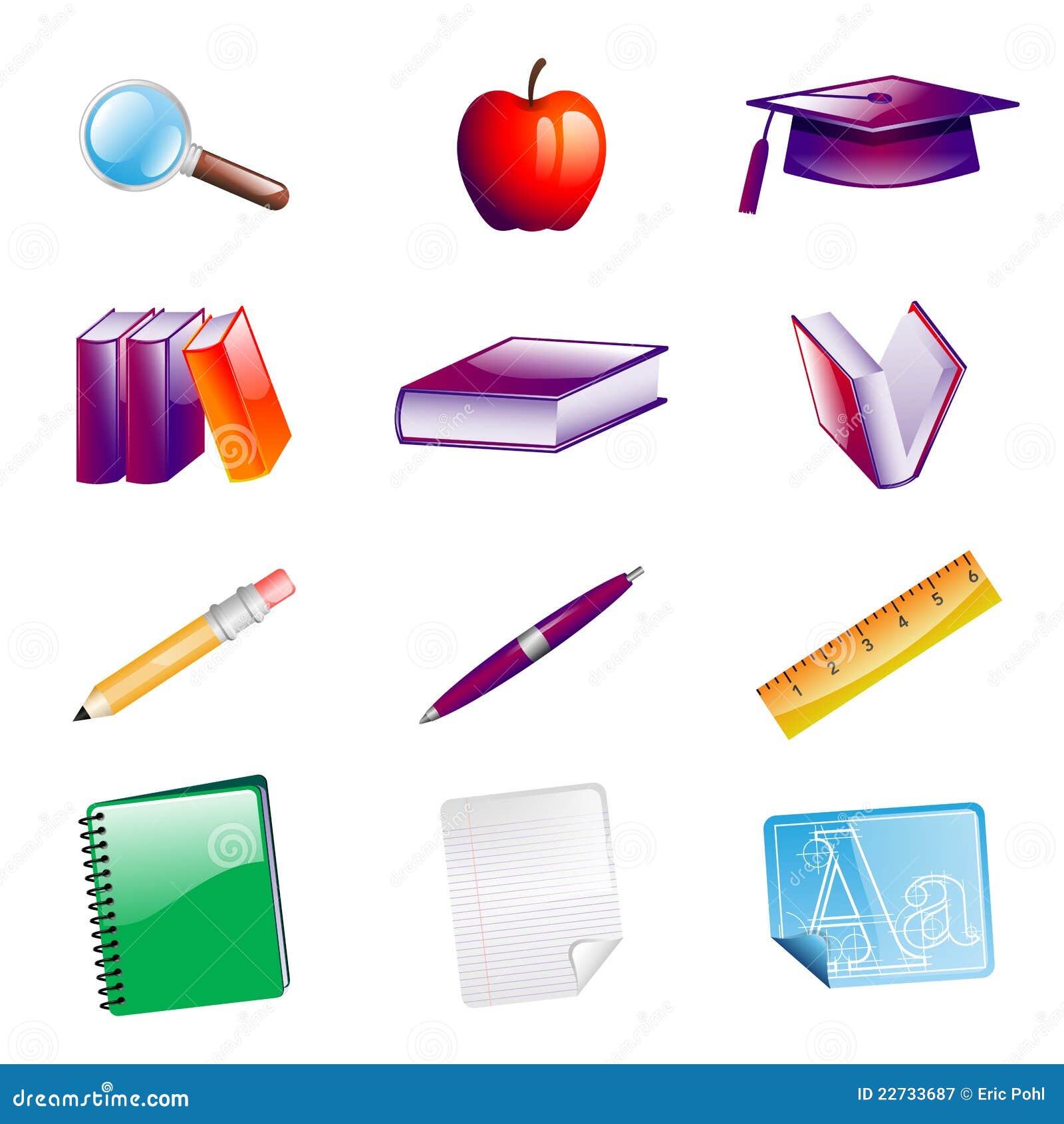 School Objects Icons stock vector. Illustration of school - 22733687