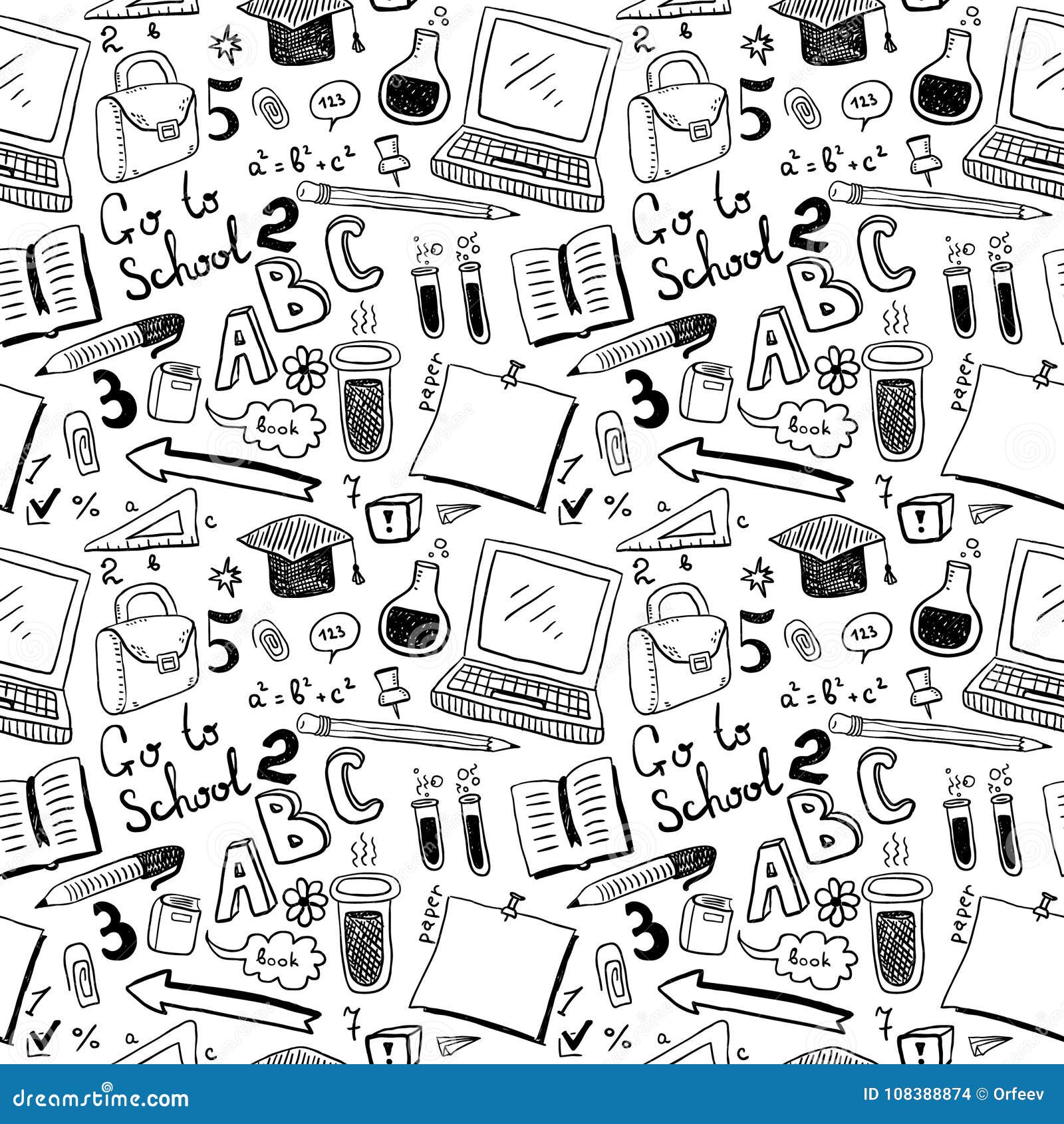 School Objects. Seamless Pattern Stock Vector - Illustration of black ...