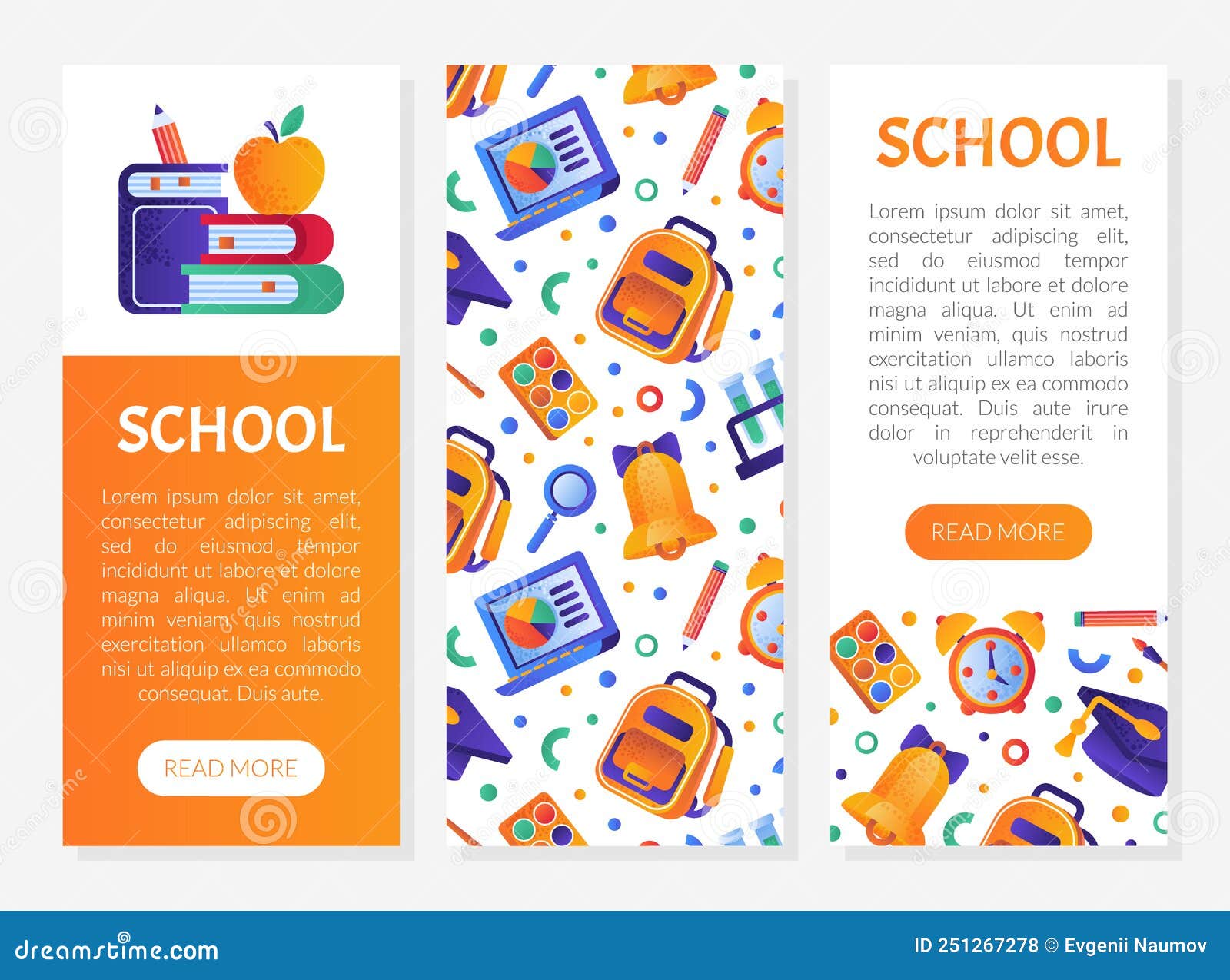 School Objects and Supplies Design with Backpack, Alarm Clock, Book and ...