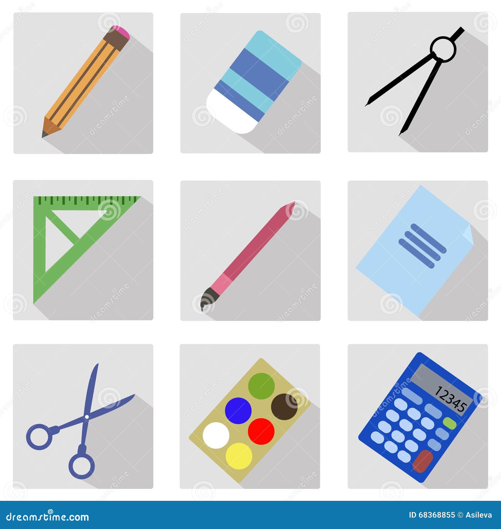 School and Office Colored Flat Icons. Stock Vector - Illustration of ...