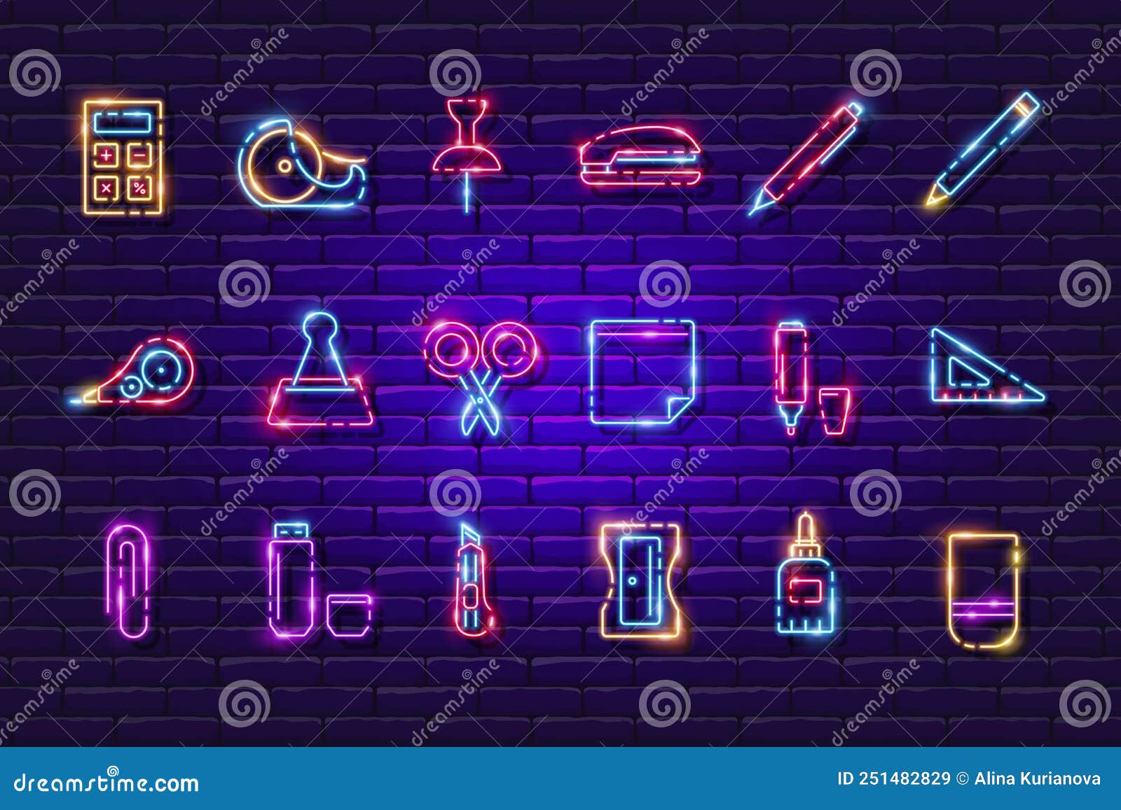 School and Office Neon Signs Set. Study, Science, School, University ...