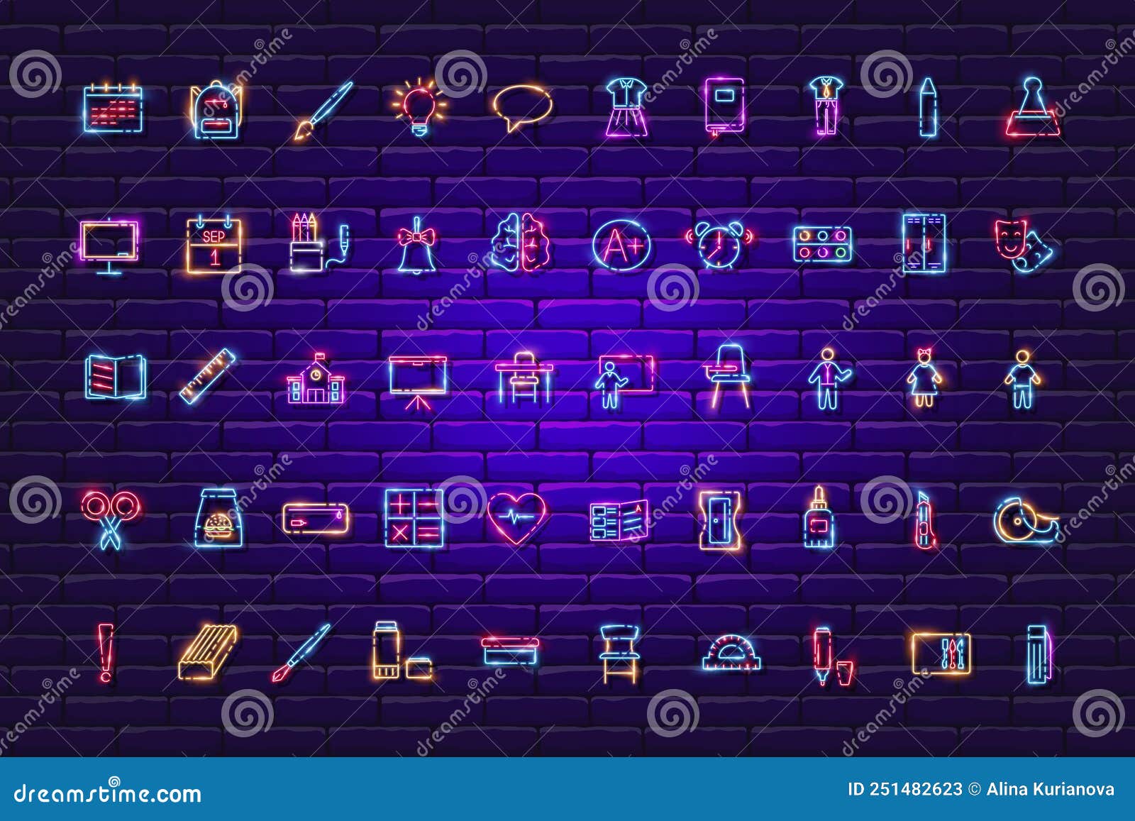 School and Office Neon Signs Set. Study, Science, School, University ...