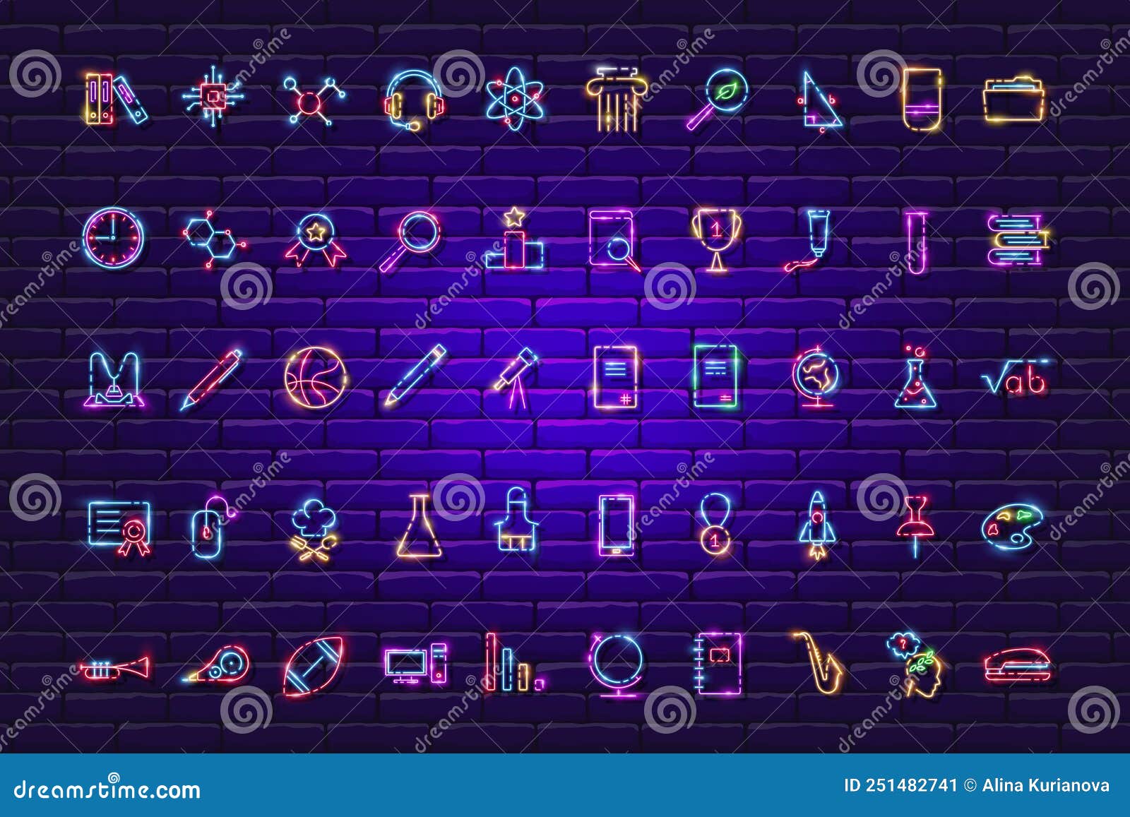 School and Office Neon Signs Set. Study, Science, School, University ...