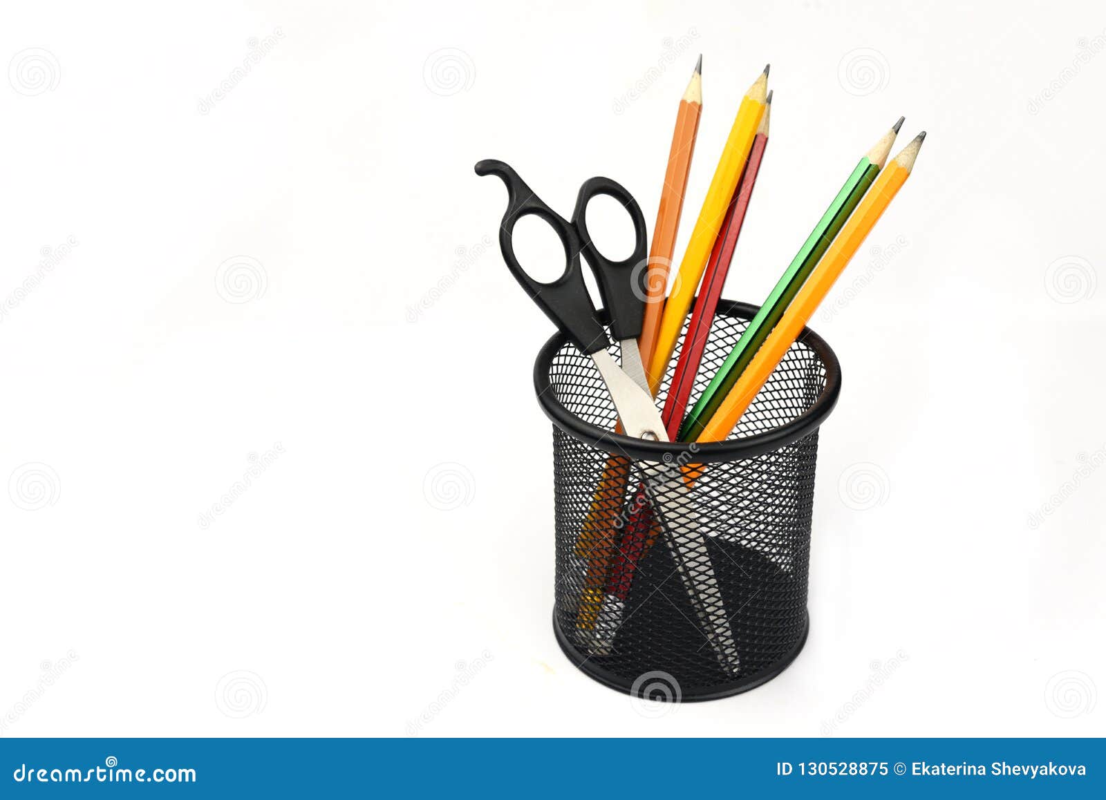 School Office Pen Pencils and Scissors in a Stack of Black Stock Image ...