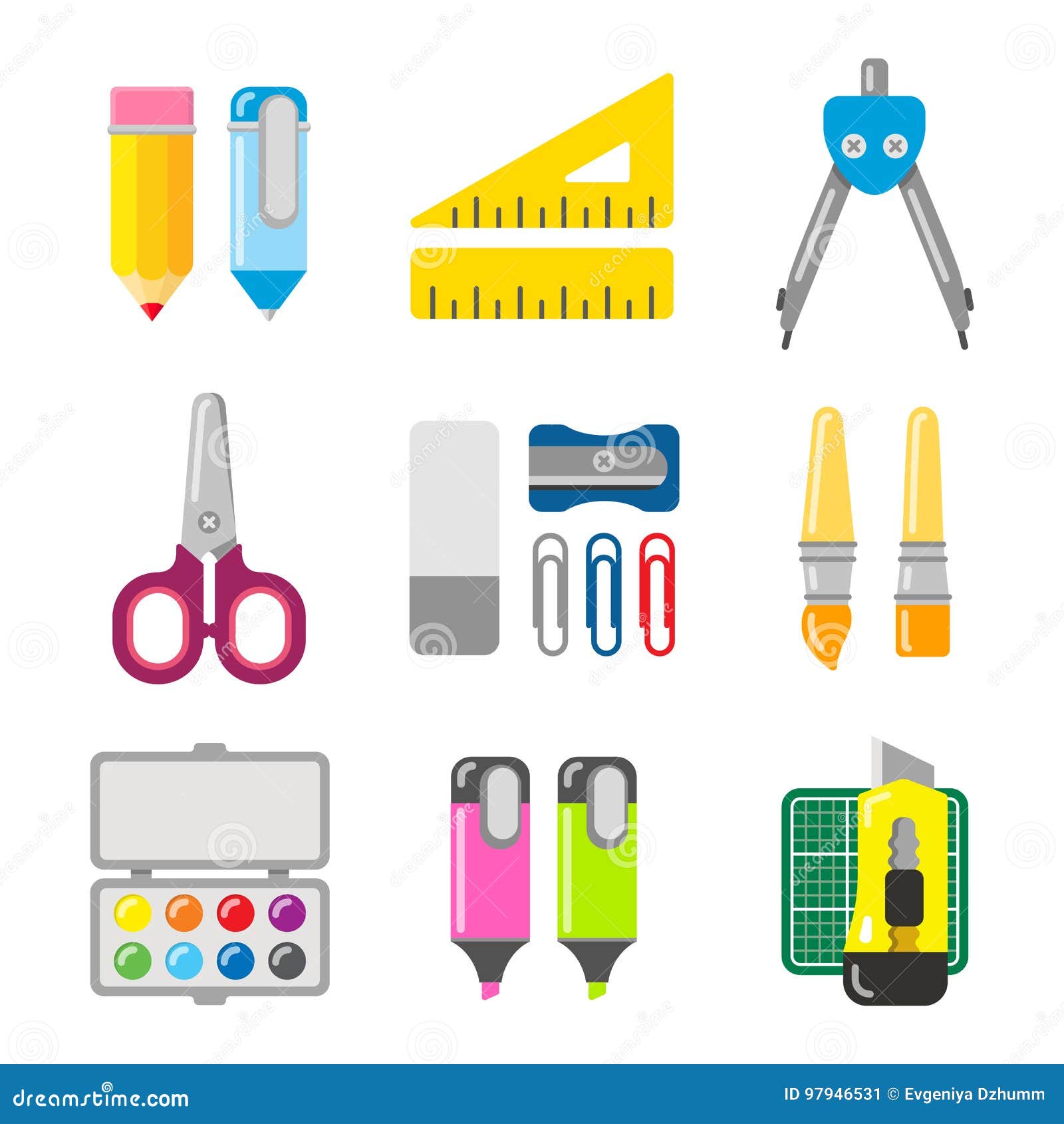 Set Of Stationery Vector Illustrations. Vector Office Supplies ...
