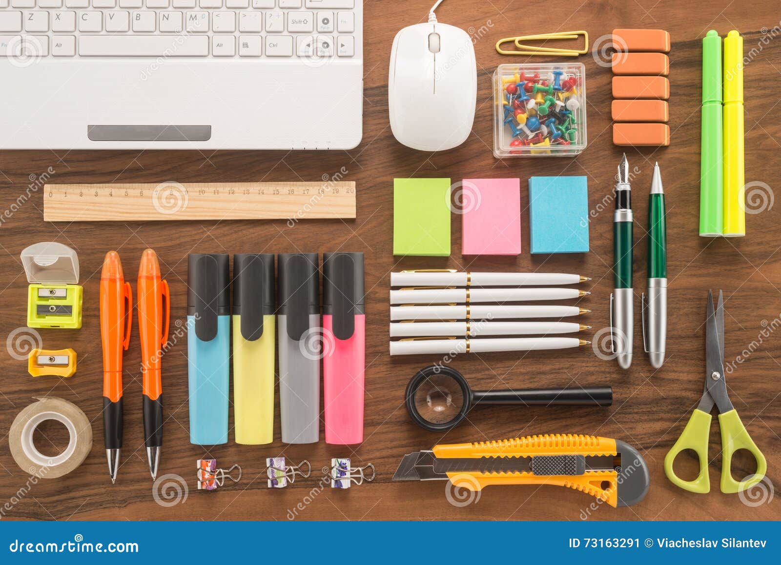 School office supplies stock image. Image of magnifier - 73163291