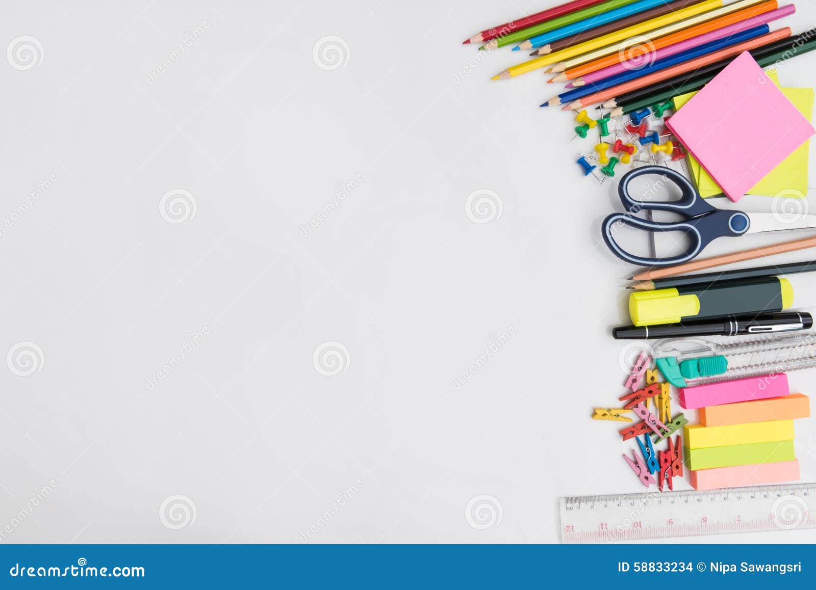 School and Office Supplies Frame, on White Background Stock Photo ...