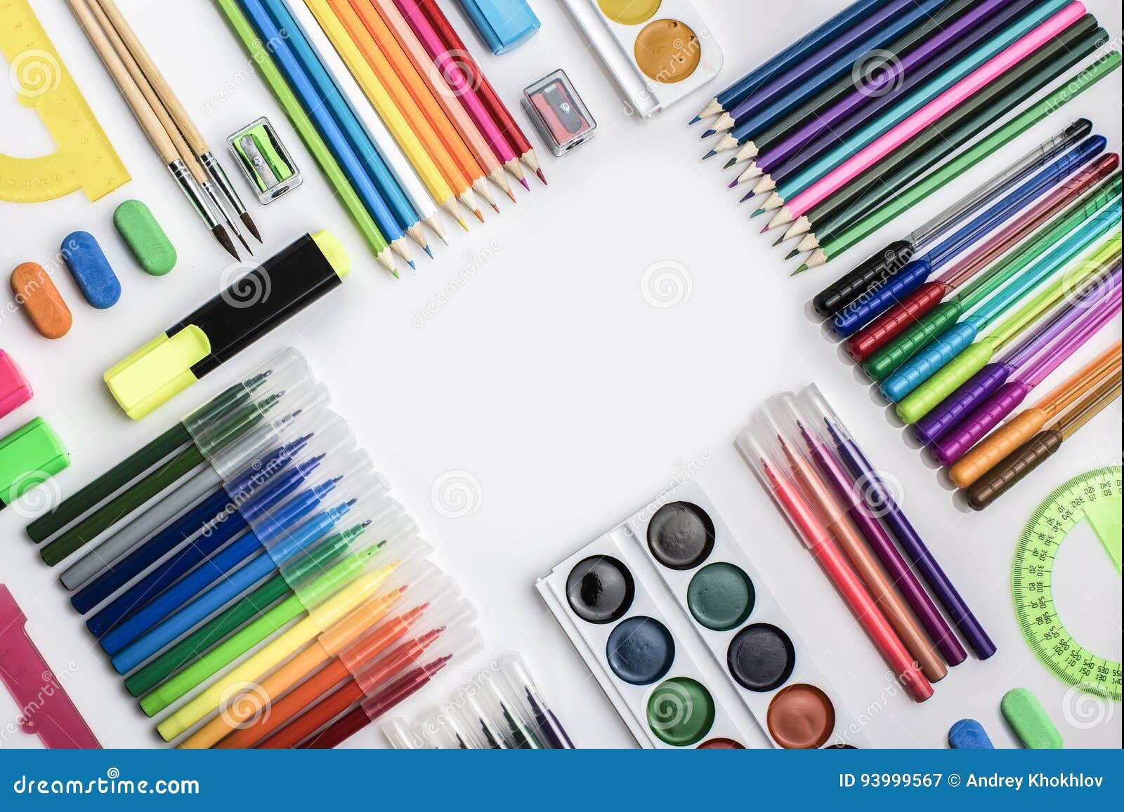 School and Office Supplies Frame, on White Background, Back To School ...