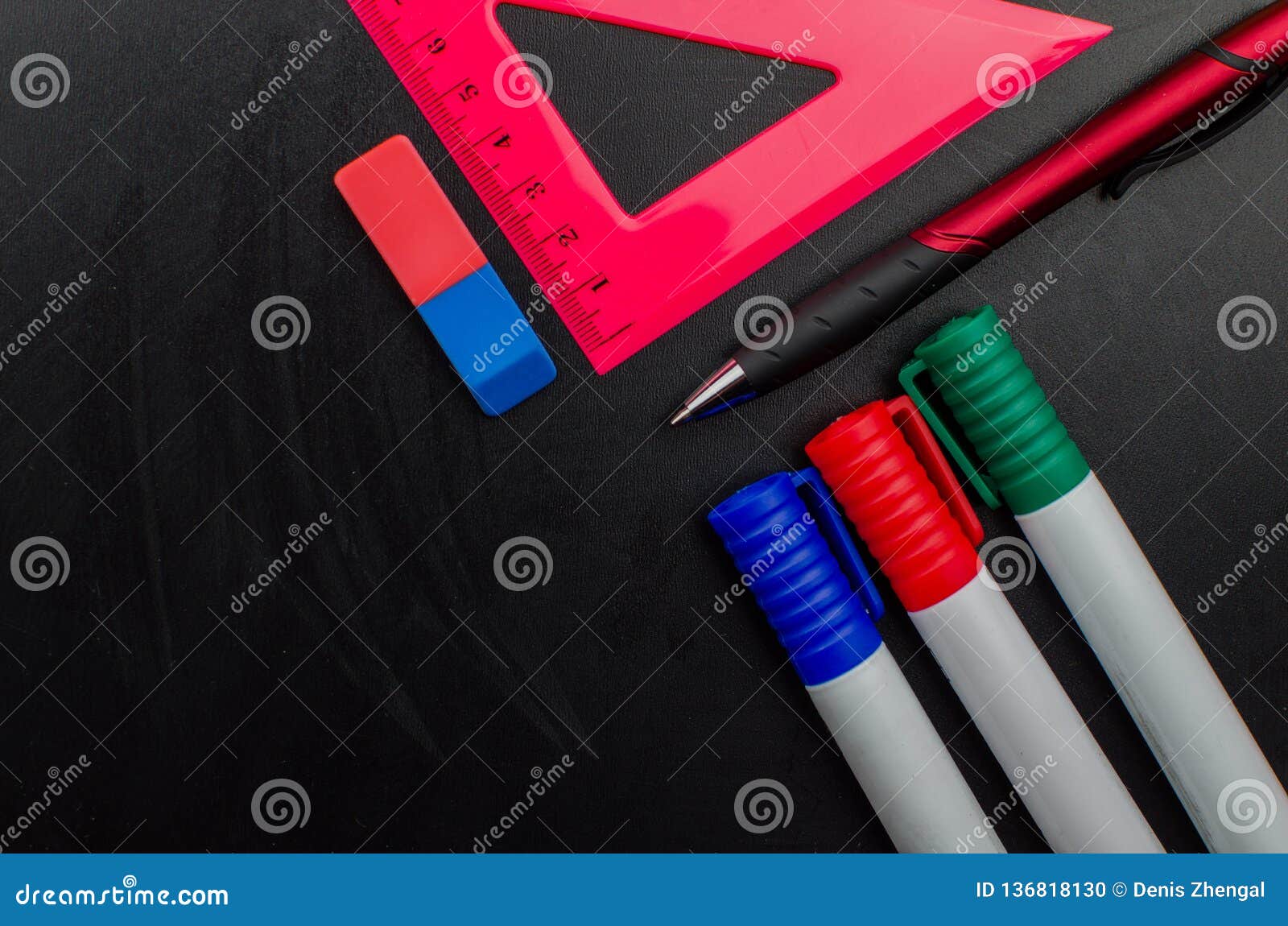 School Office Supplies Including Board. Copy Space for Text Stock Photo ...