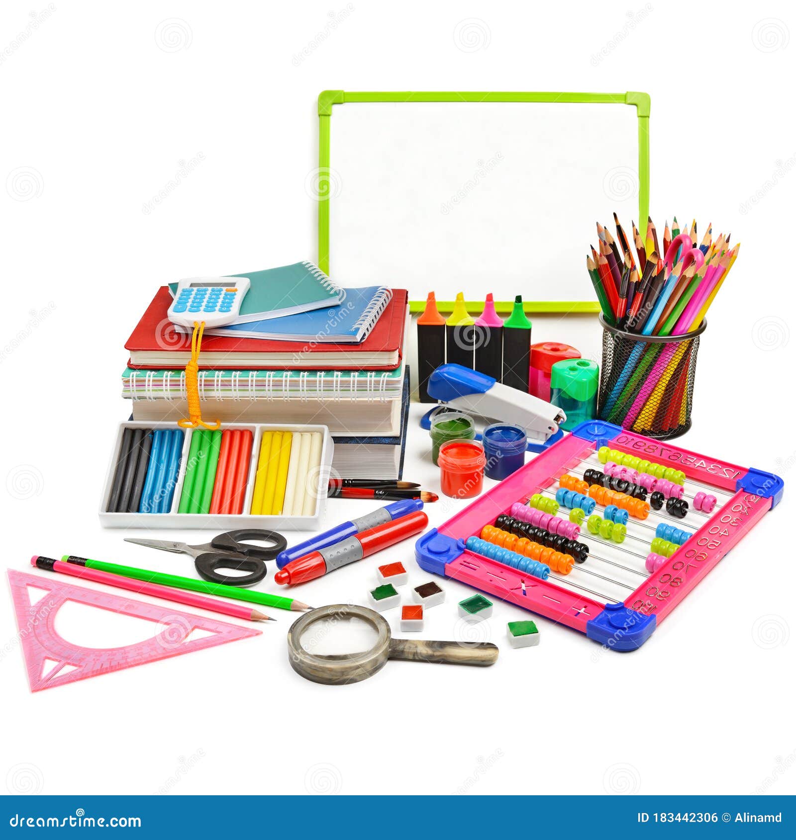 School and Office Supplies Isolated on a White Background Stock Photo ...