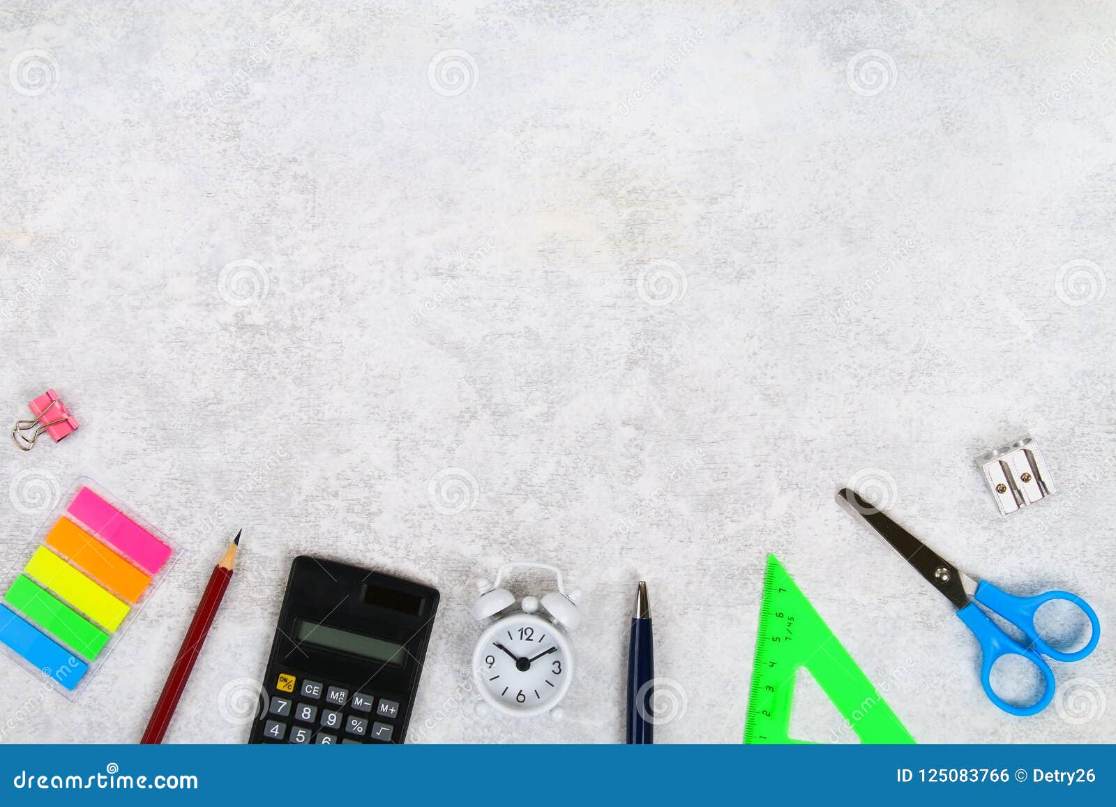 School and Office Supplies on a Light Background. Copy the Space. Tov ...