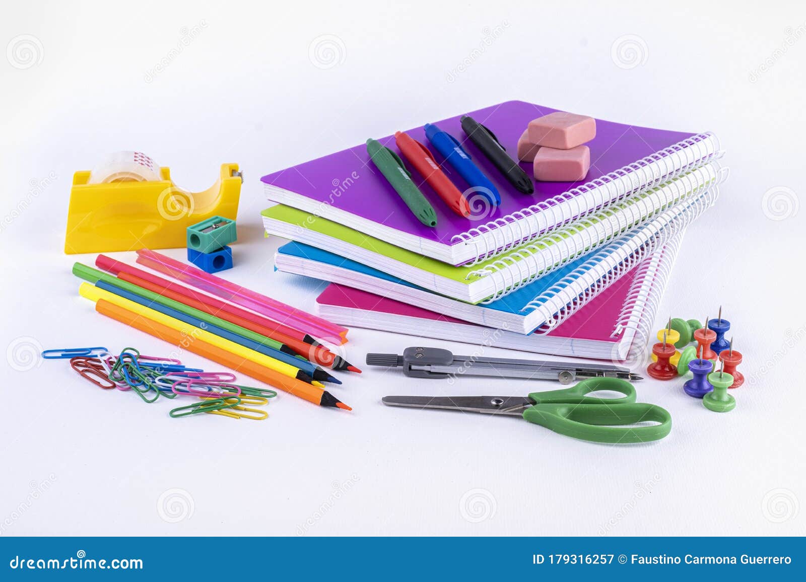 School and Office Supplies on White Background Stock Image - Image of ...