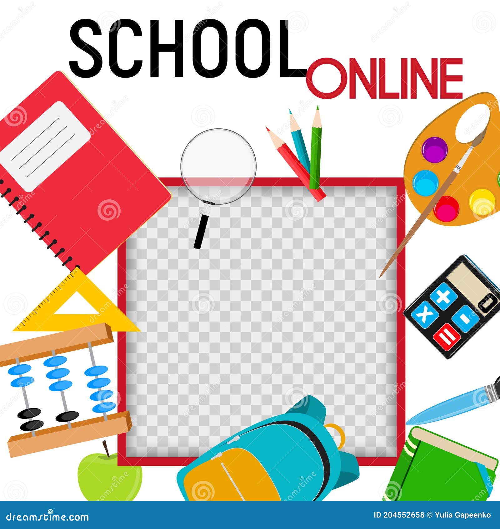 School Online Concept Background Vector Illustration. Square Template ...