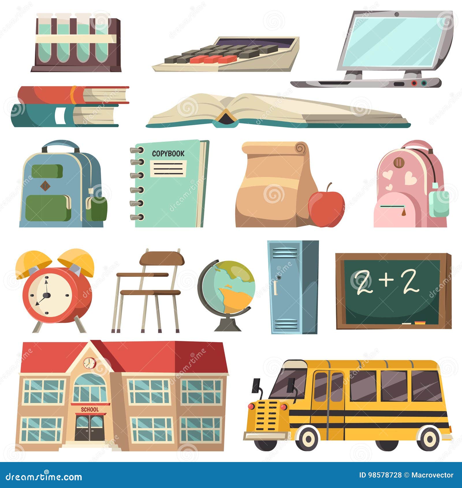 School Orthogonal Icon Set stock vector. Illustration of elements ...