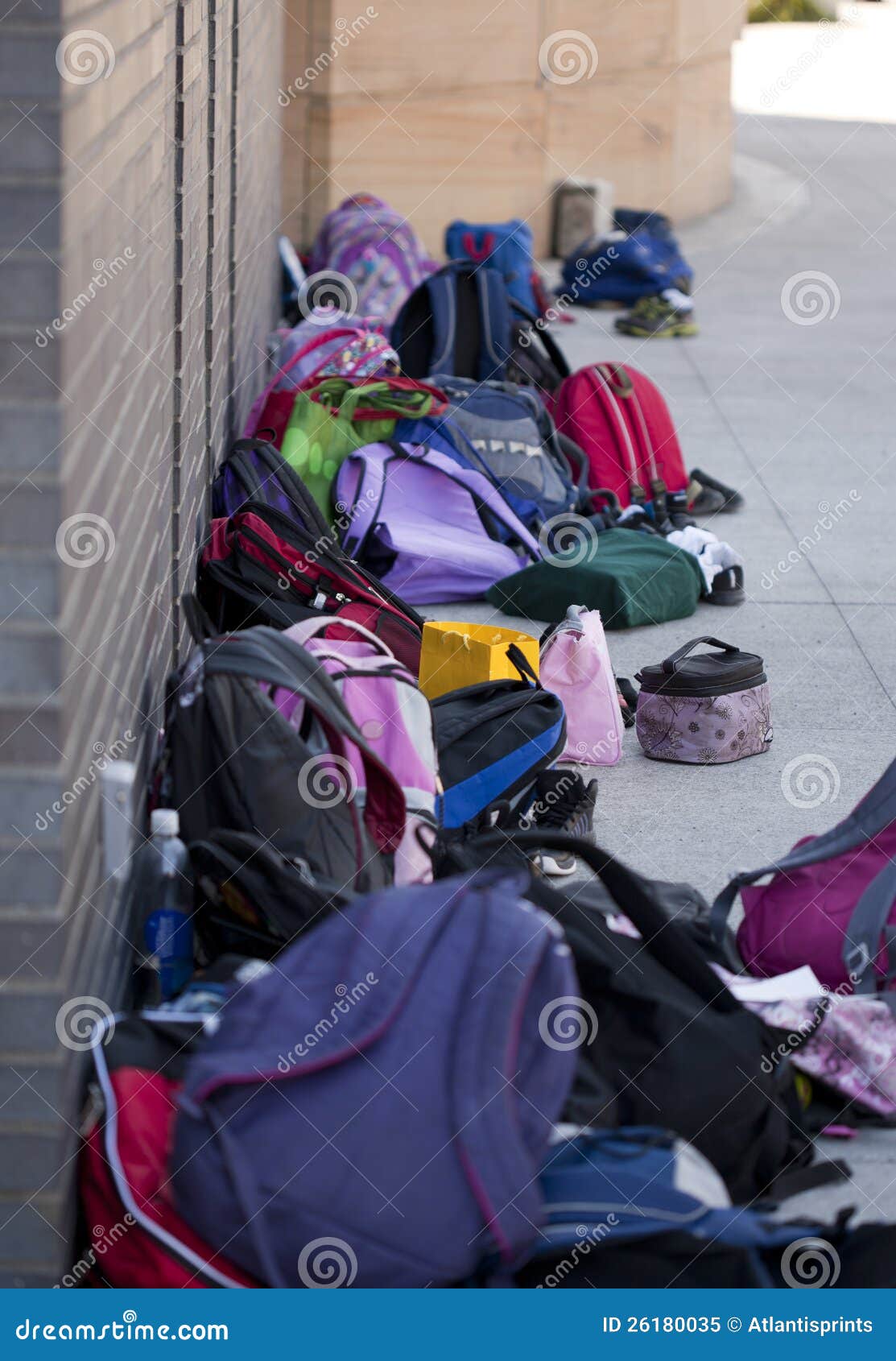 School is Out Backpacks Against the Wall Stock Image - Image of left ...