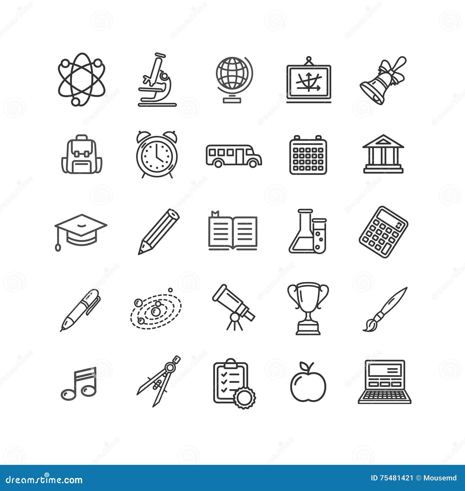 School Outline Icon Set. Vector Stock Vector - Illustration of globe ...