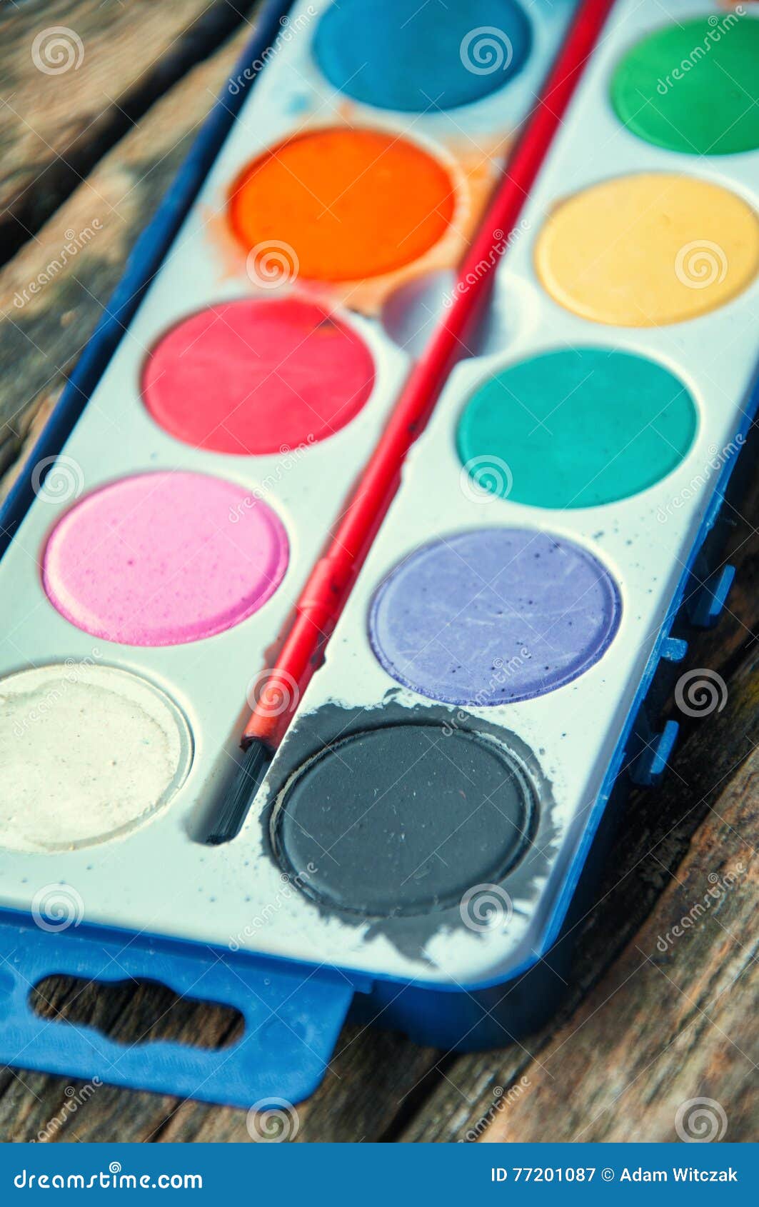School Paints on Wooden Background Stock Image - Image of color, craft ...