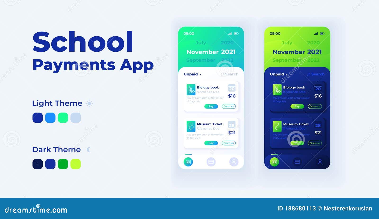 School Payments App Cartoon Smartphone Interface Vector Templates Set ...