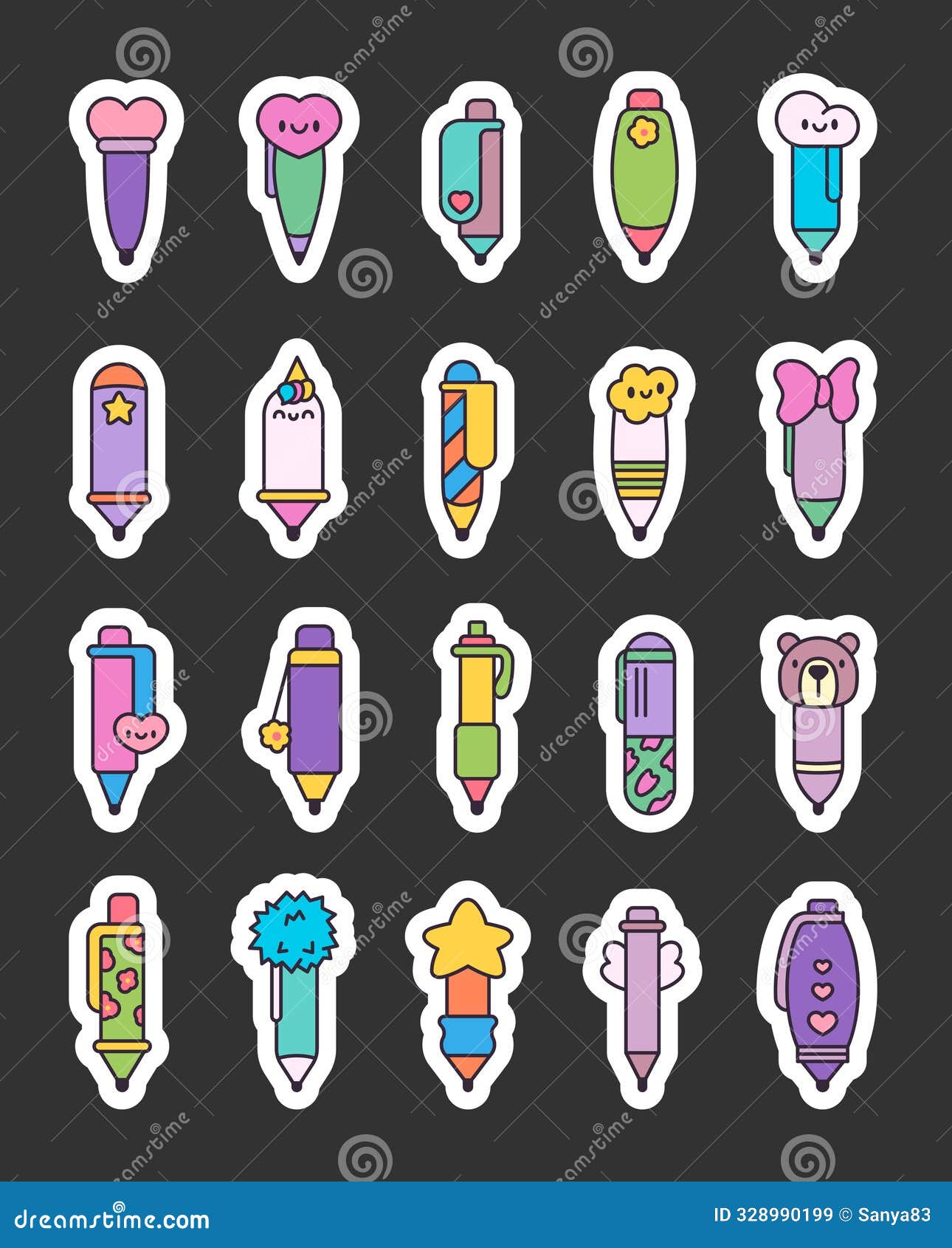 School Pens. Sticker Bookmark Stock Vector - Illustration of shape ...
