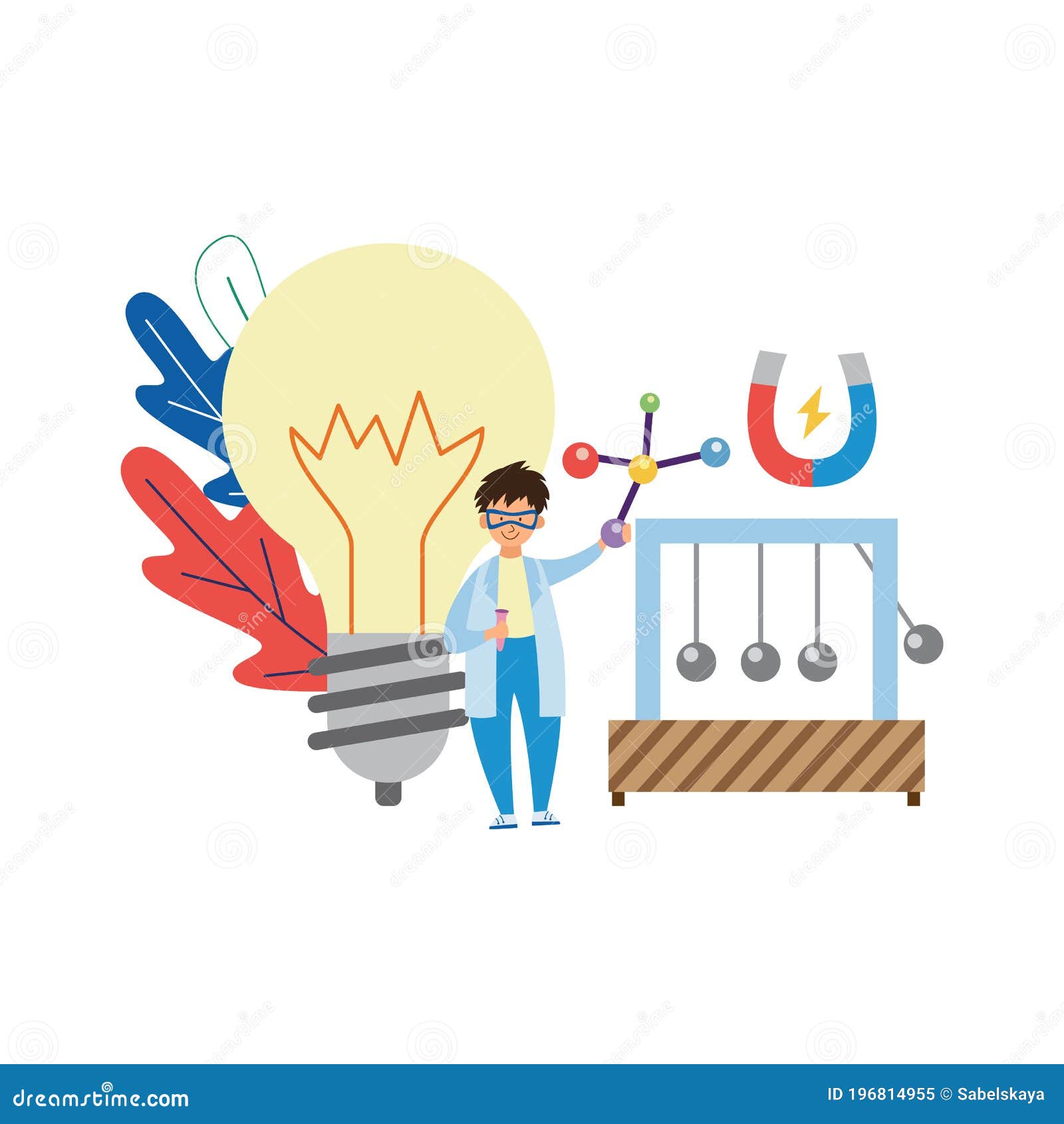 School Physics Classes and Lessons with Child Boy Flat Vector ...