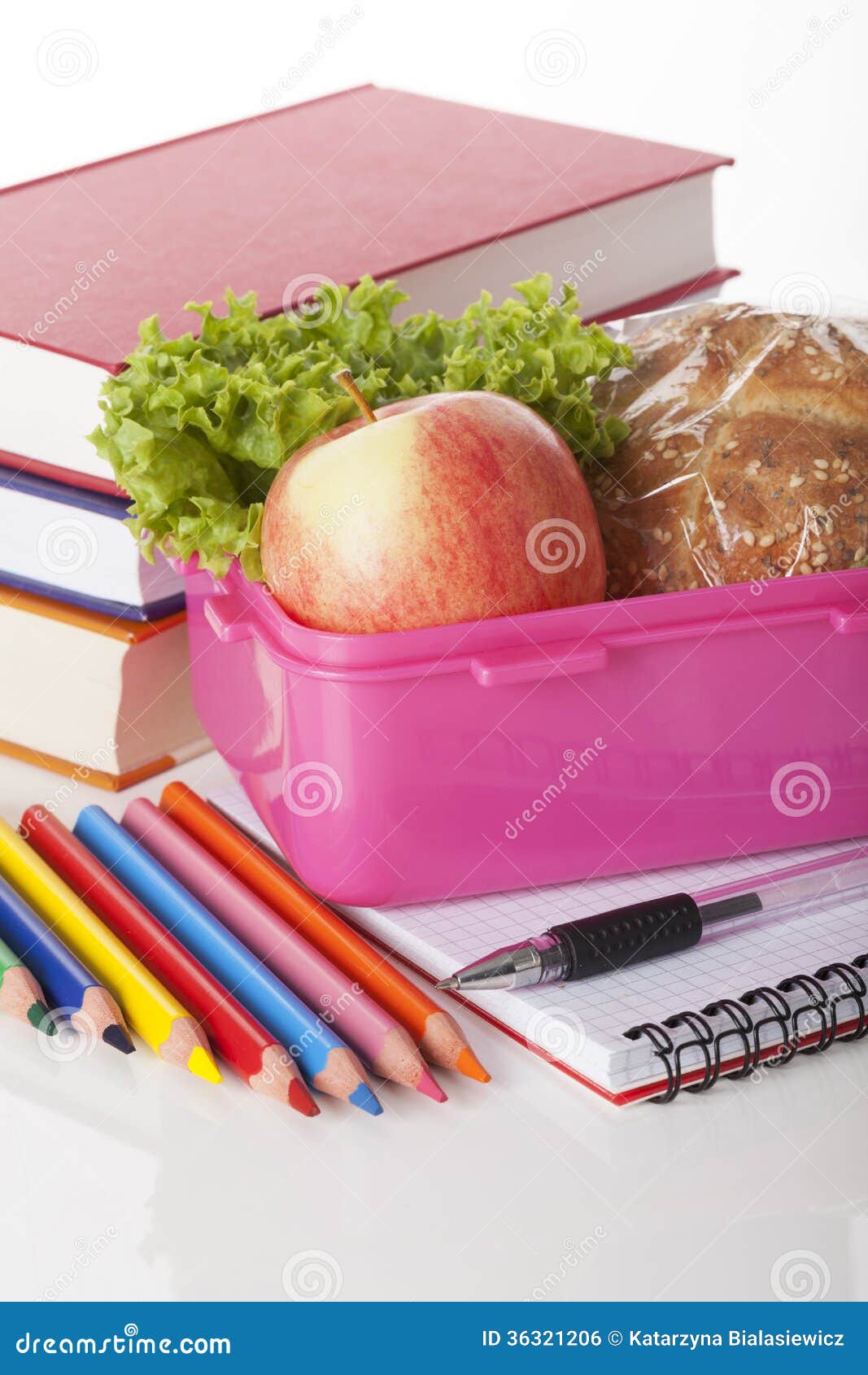 School pink lunch box stock photo. Image of dish, delicious - 36321206
