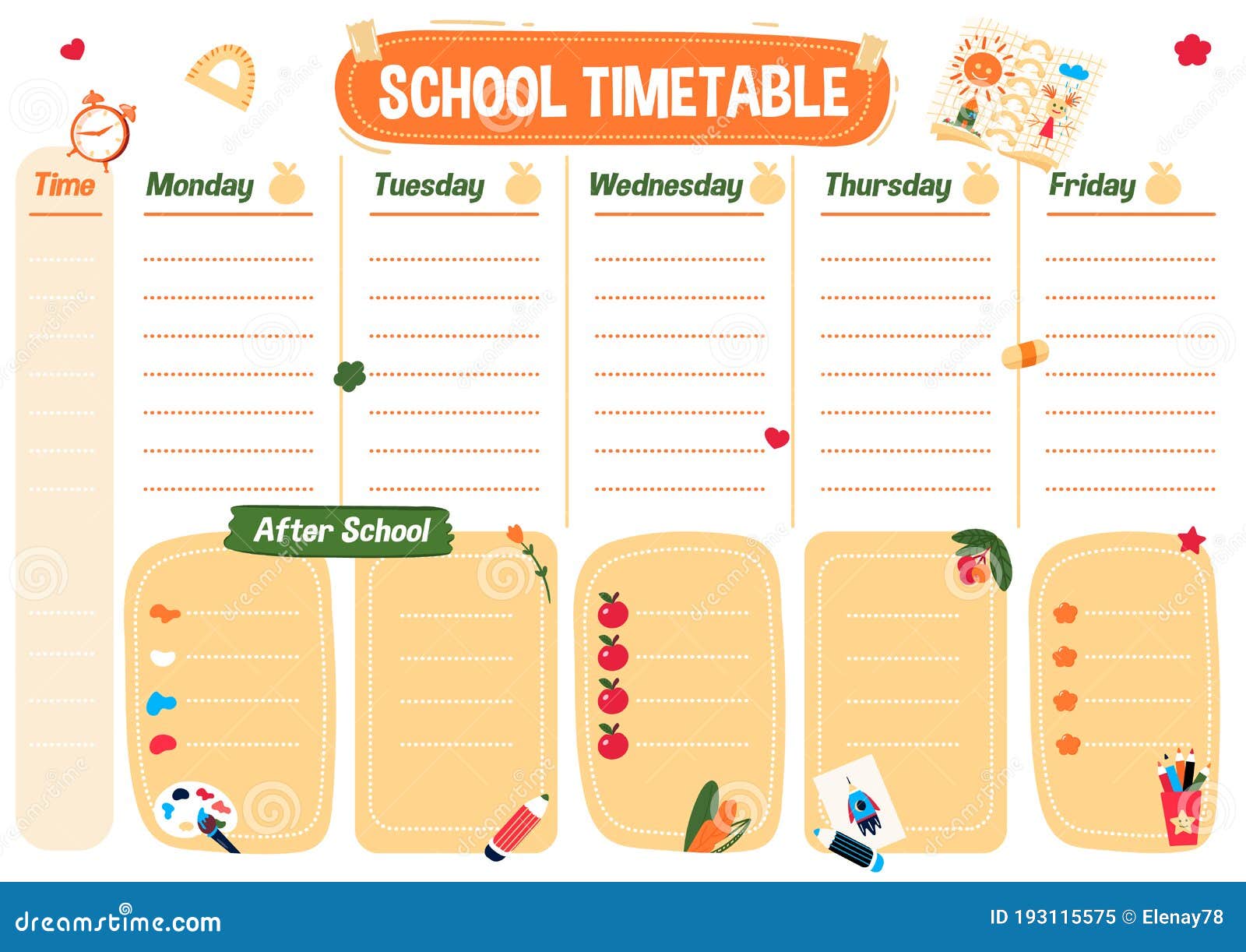 School Planning List. Printable Art Timetable for Kids and Student ...