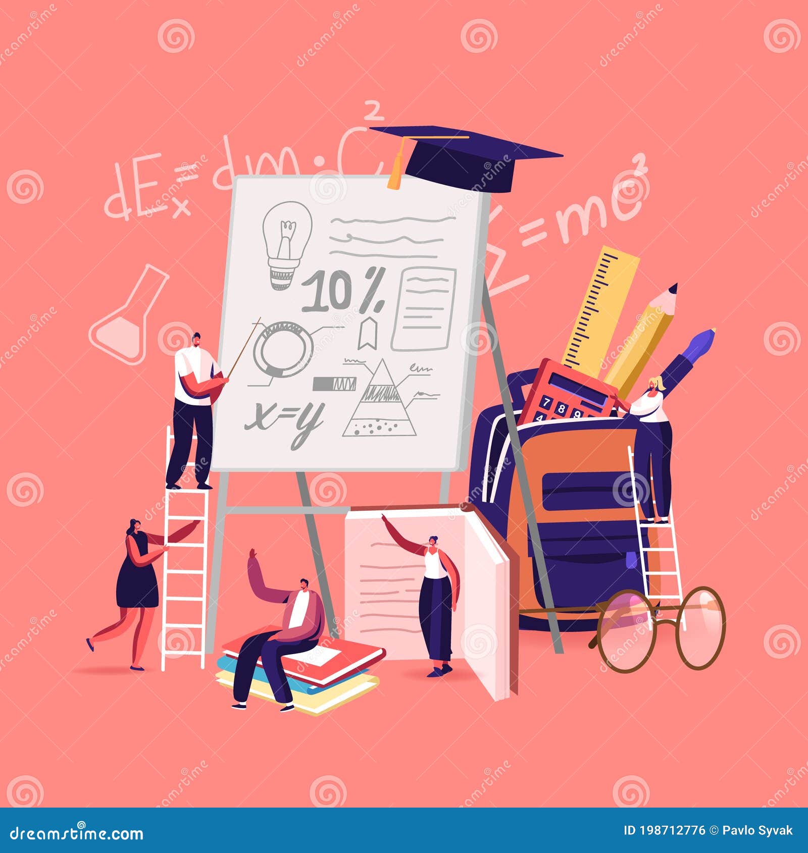 School Presentation Concept. Tiny Students Male and Female Characters ...