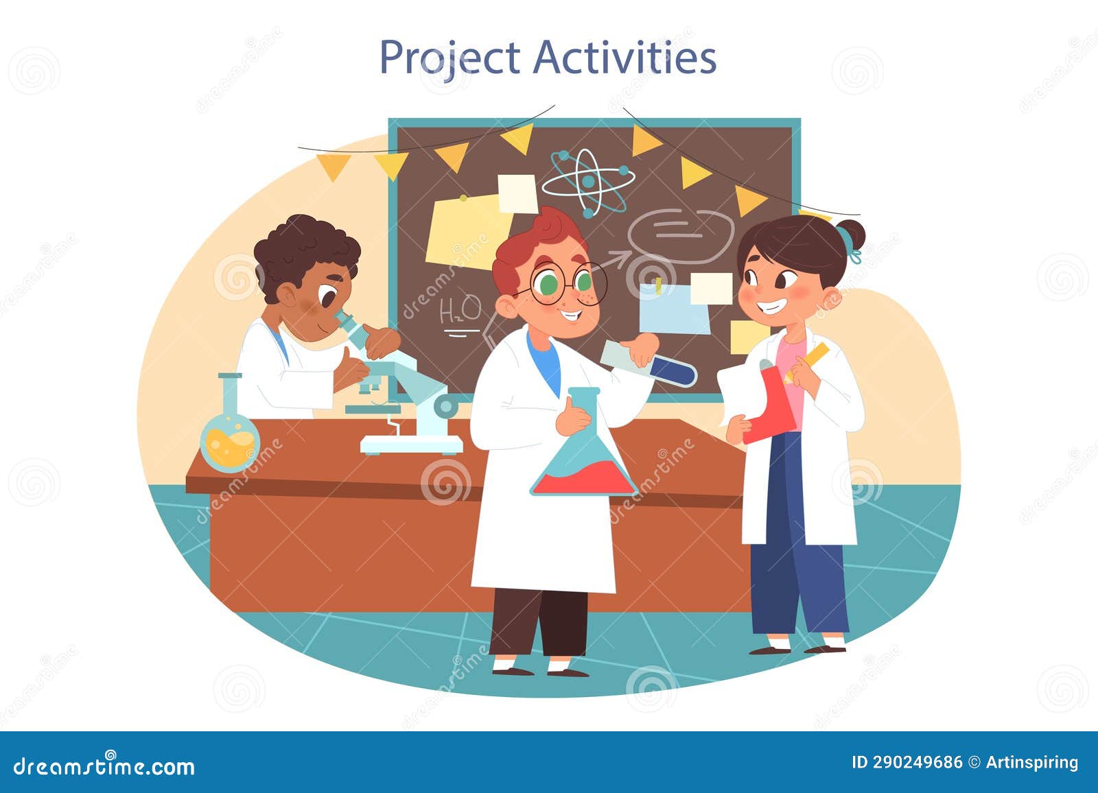 School Project. Kids at the Desk Developing a Science Project in a ...
