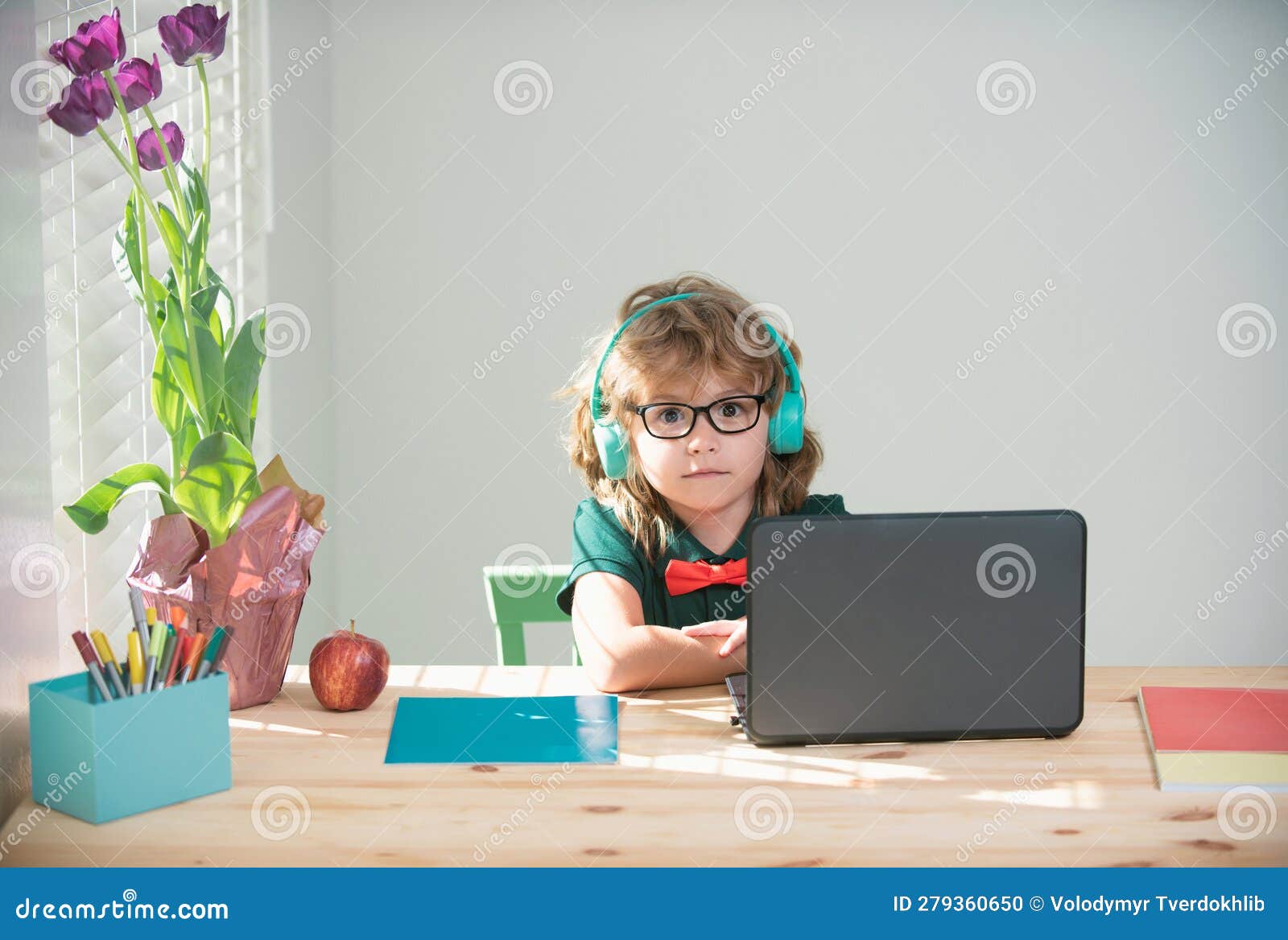 School Pupil Student Kid Studying Online Using Laptop, Remote Learning ...