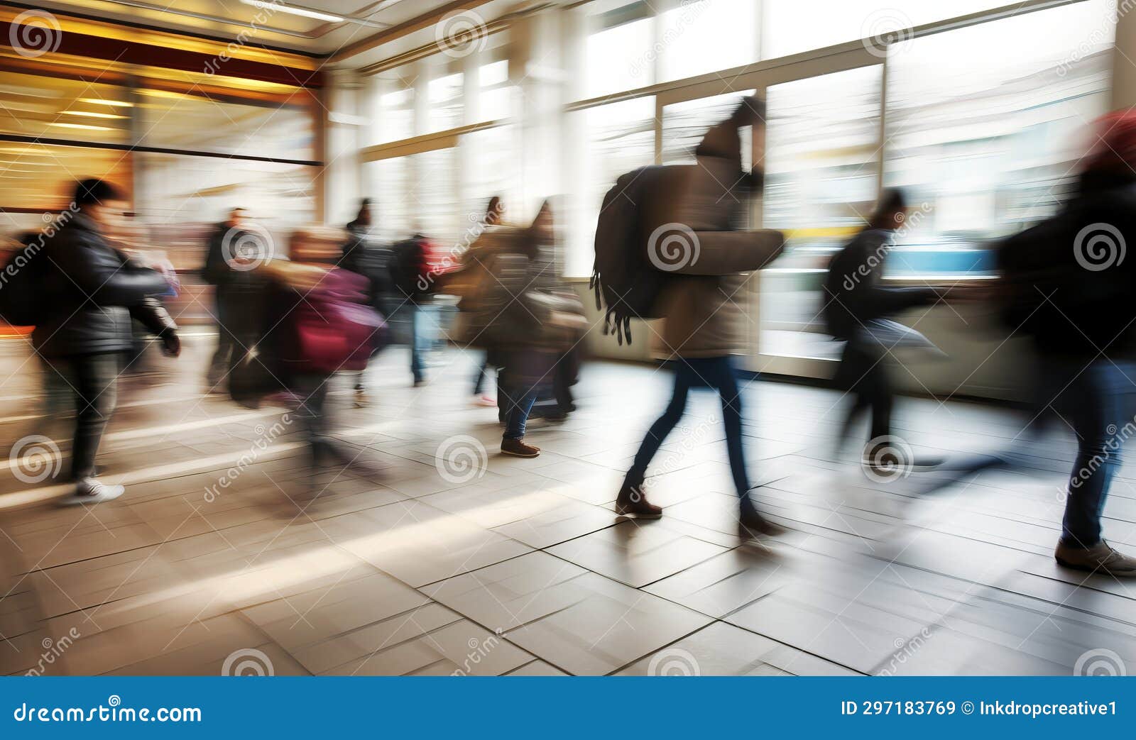 School Pupils Rushing through the Corridors of a Modern School, Motion ...