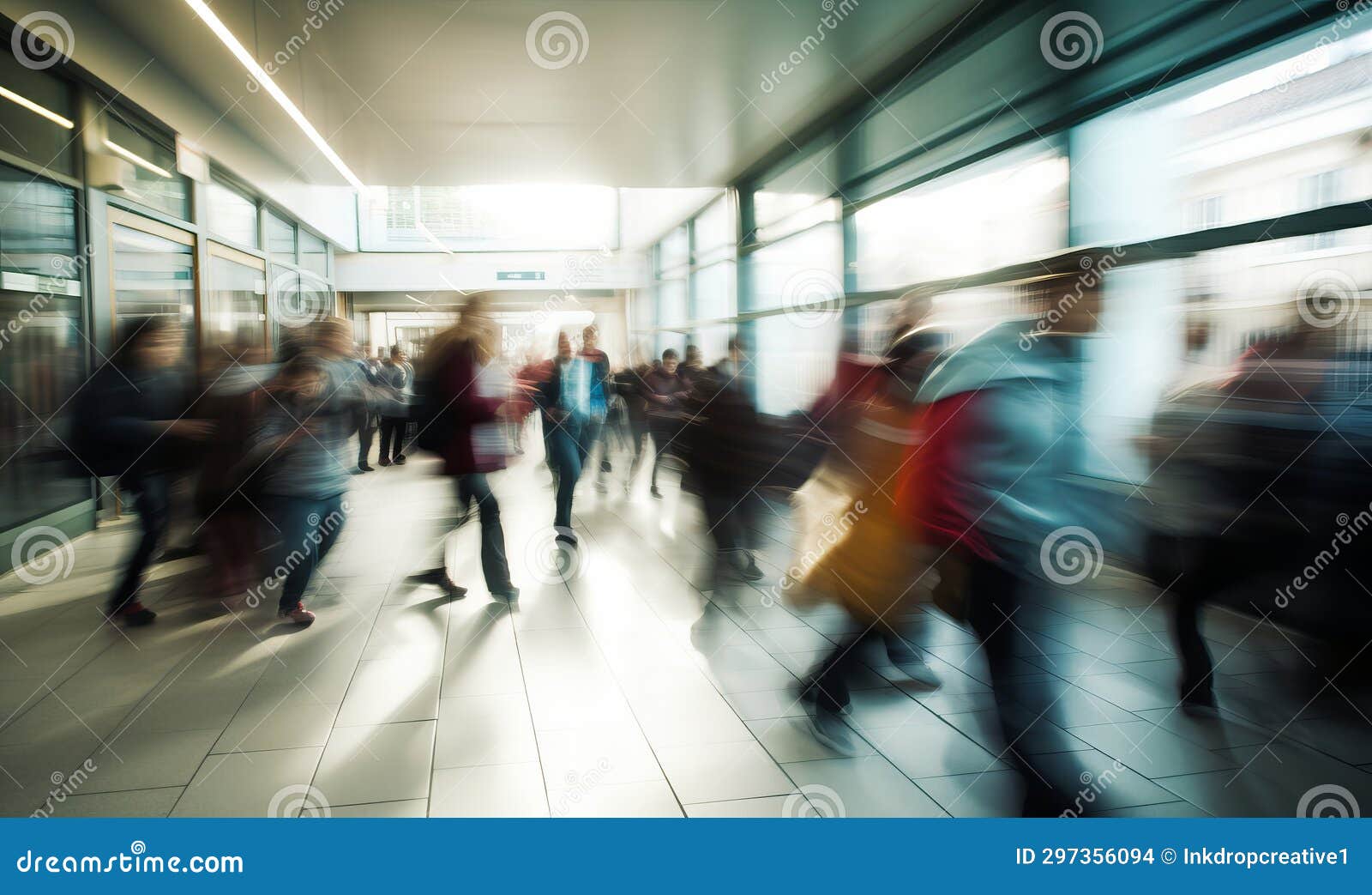 School Pupils Rushing through the Corridors of a Modern School, Motion ...