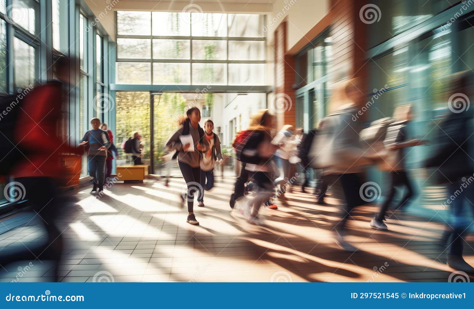 School Pupils Rushing through the Corridors of a Modern School, Motion ...