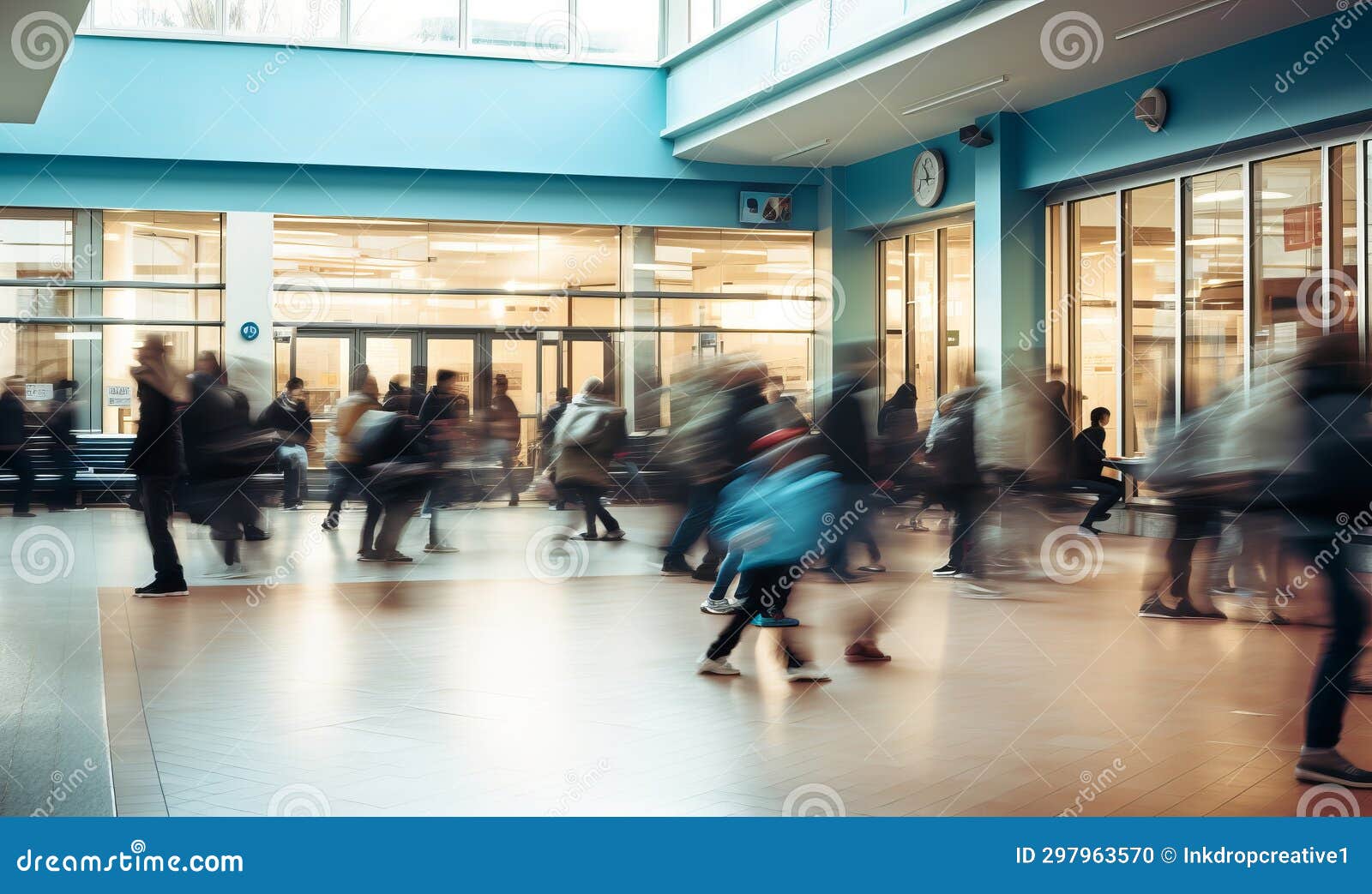 School Pupils Rushing through the Corridors of a Modern School, Motion ...