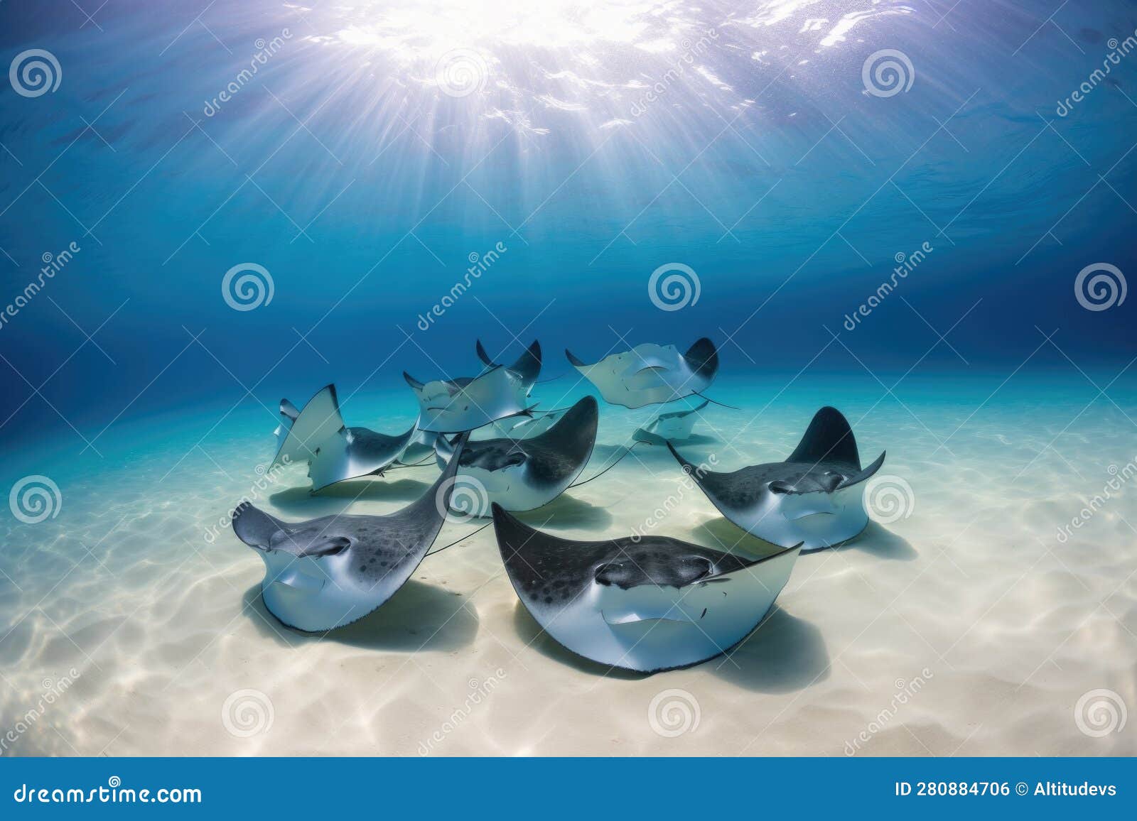 School of Rays Swim in Formation, Their Graceful Movements Creating a ...