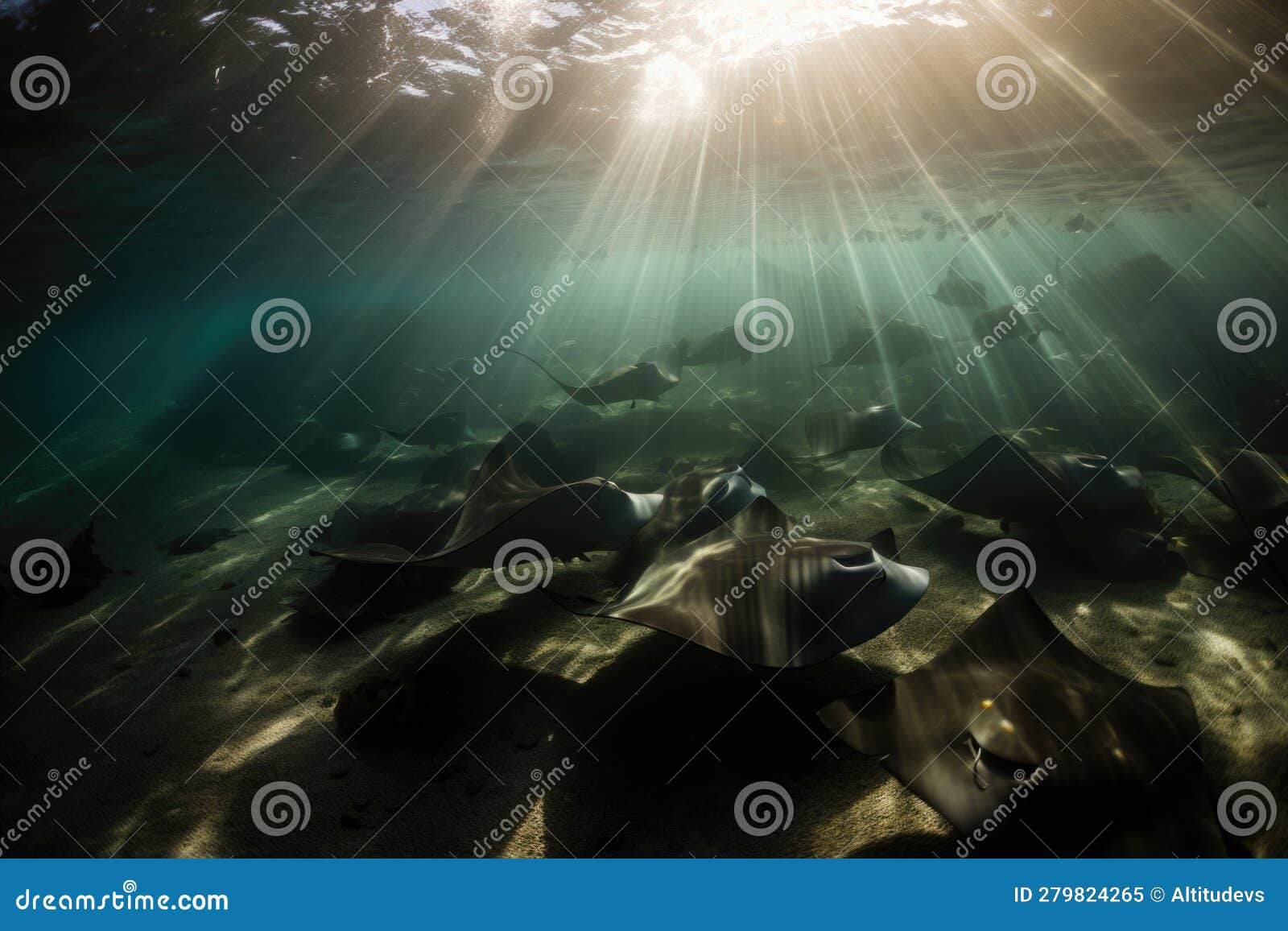 School of Rays Swimming in Graceful Formation, Their Smooth Bodies ...