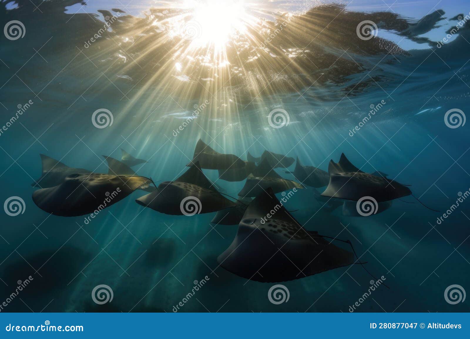 School of Rays Swimming Together, Their Graceful Movements in Synch ...