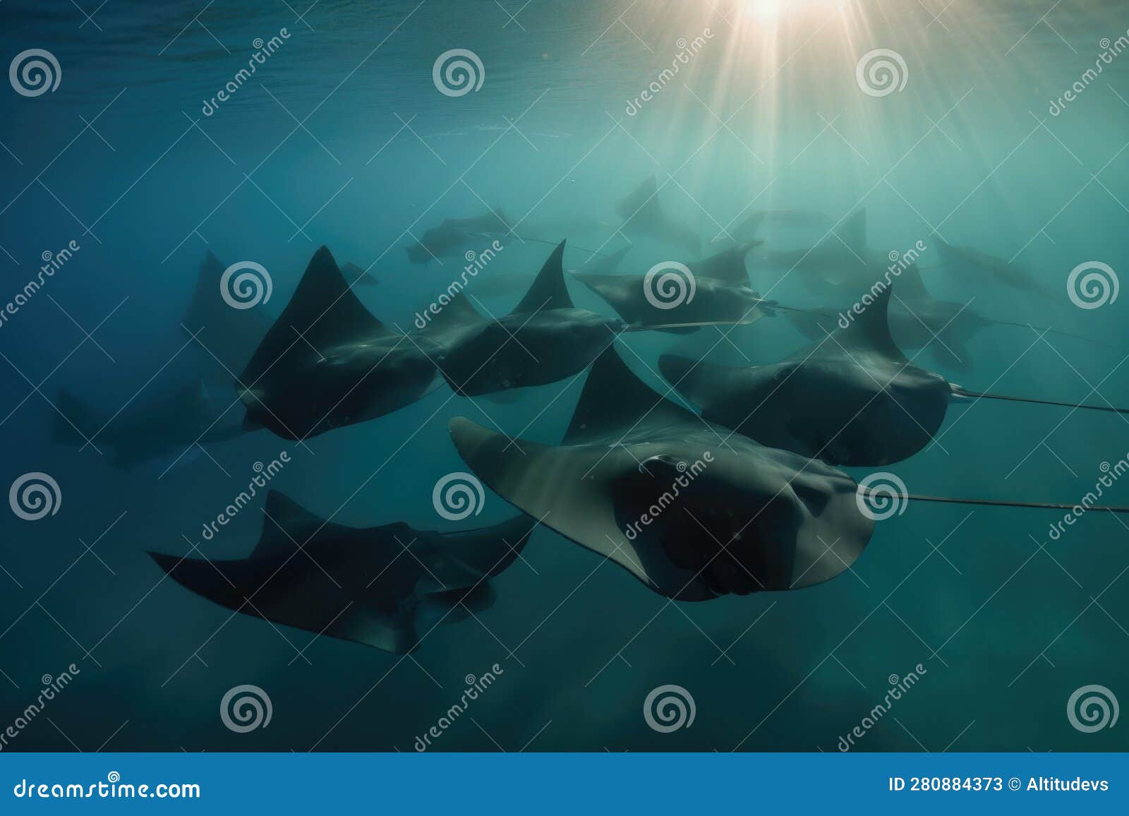 School of Rays Swimming Together, Their Graceful Movements in Synch ...