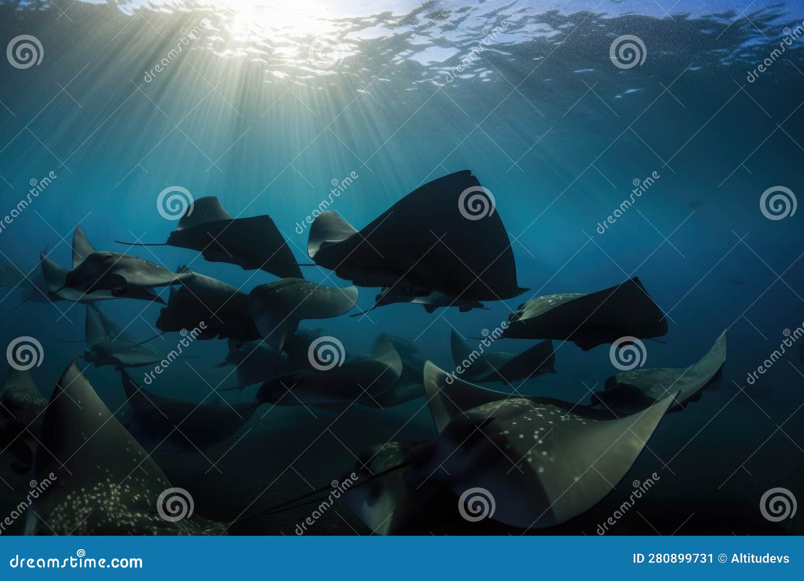 School of Rays Swimming Together, Their Graceful Movements in Synch ...