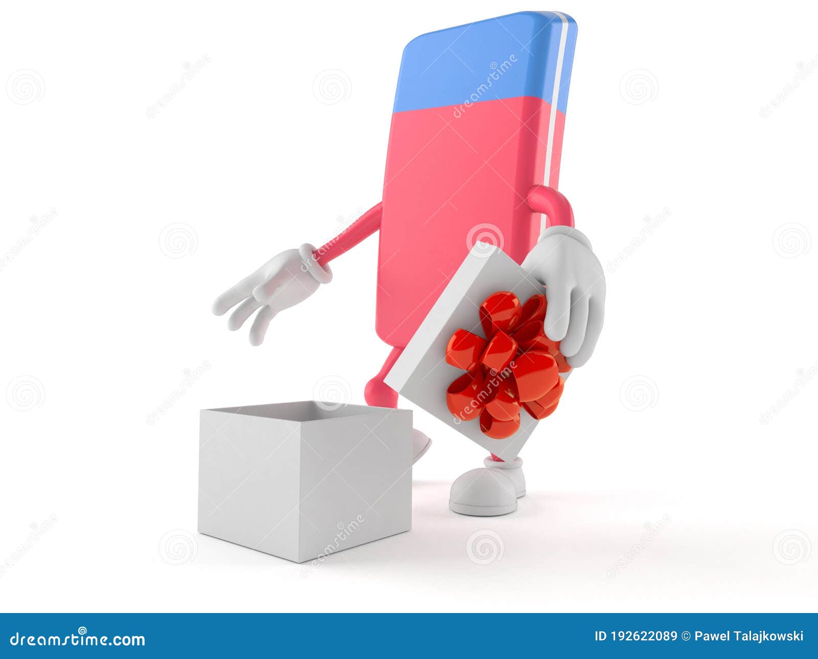 School Rubber Character with Open Gift Stock Illustration ...