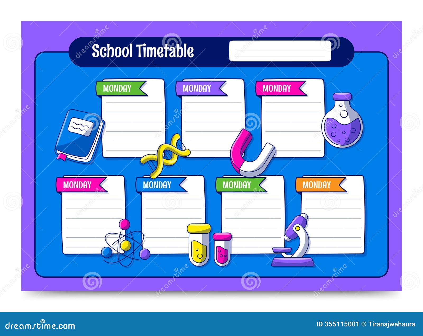 School Schedule. Timetable For Schoolboys. Striped Bee. Empty Template ...