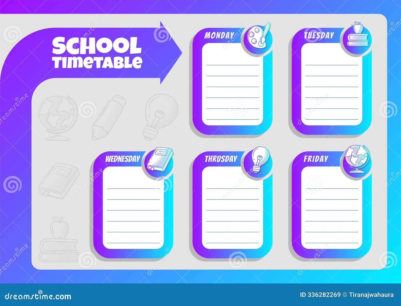 School Schedule Template Printable US Letter Size Vector. Weekly Class ...