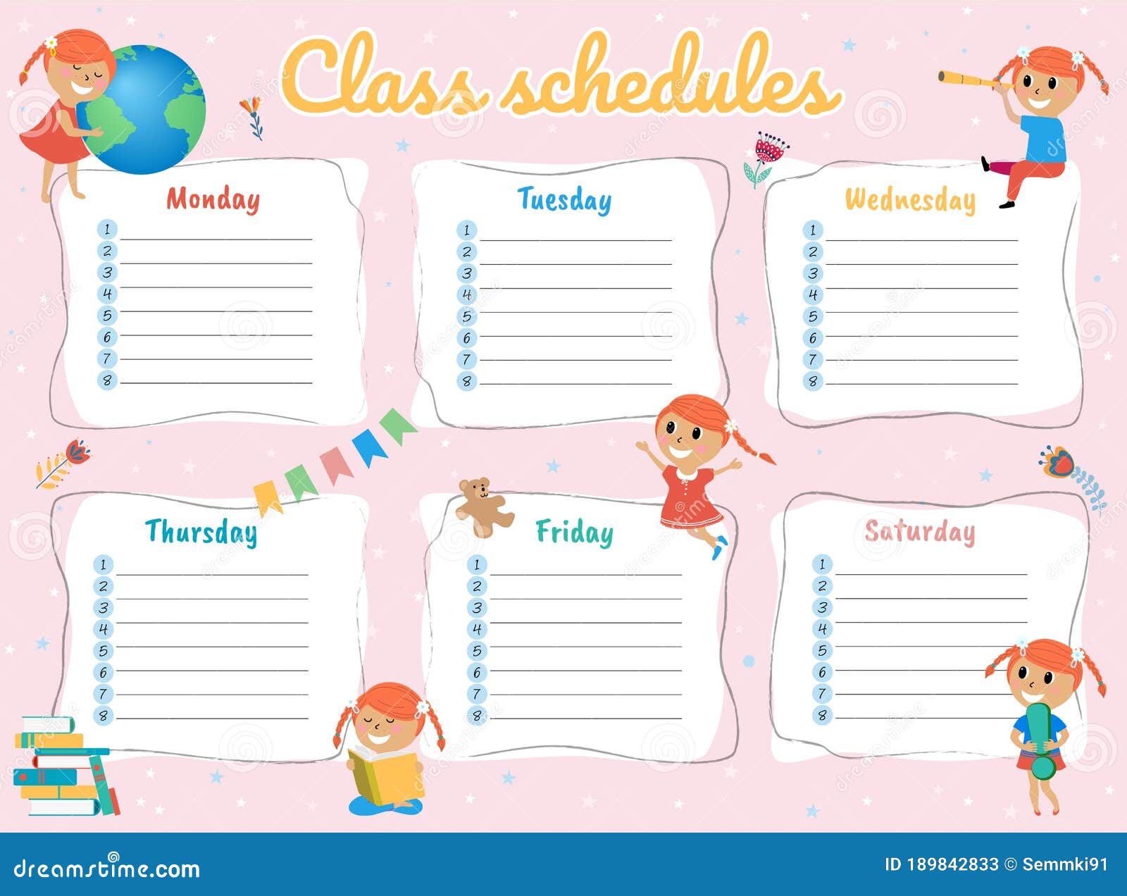 School Schedule Template. Timetable for Pupils with Cute Children ...