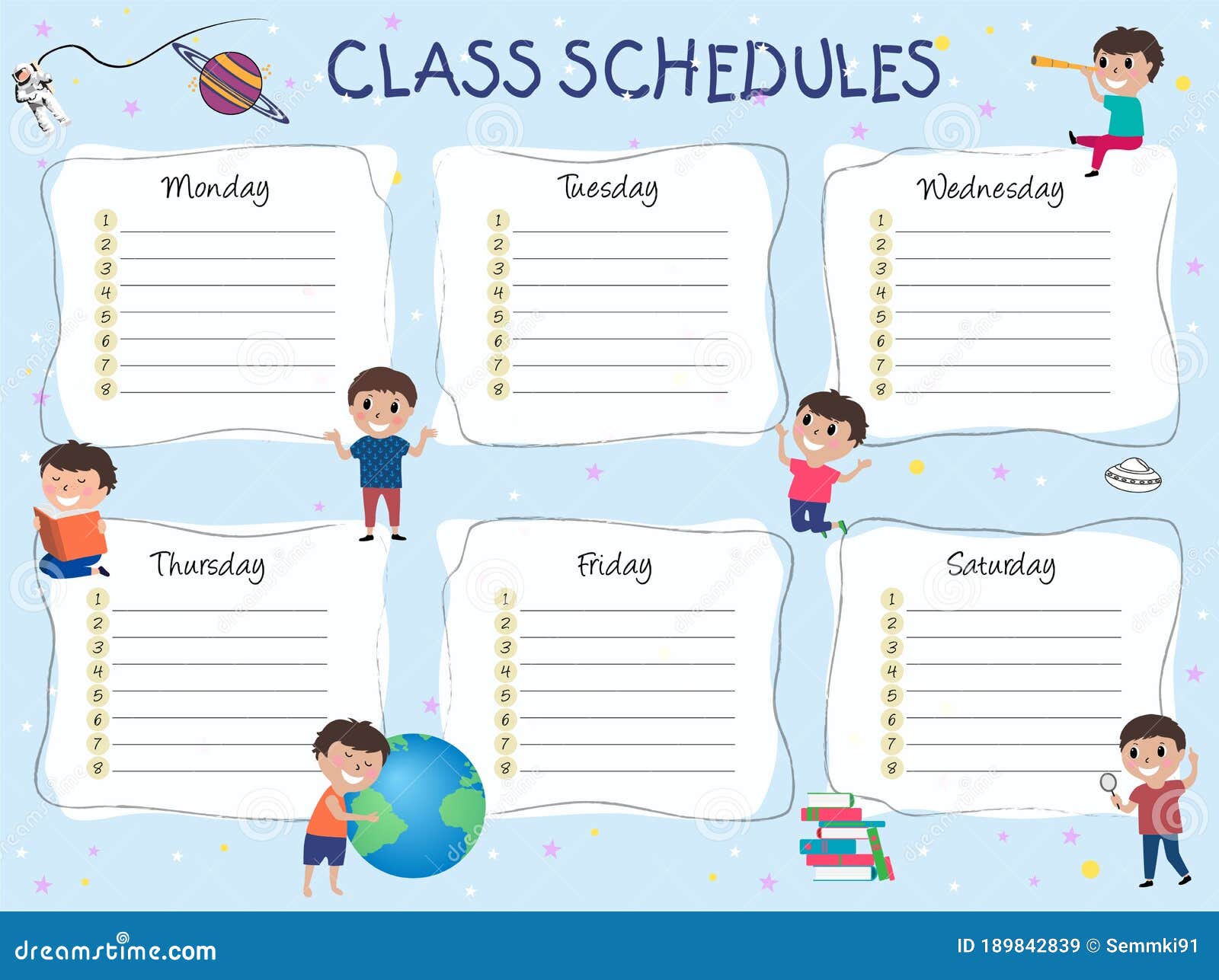 School Schedule Template. Timetable for Pupils with Cute Children ...