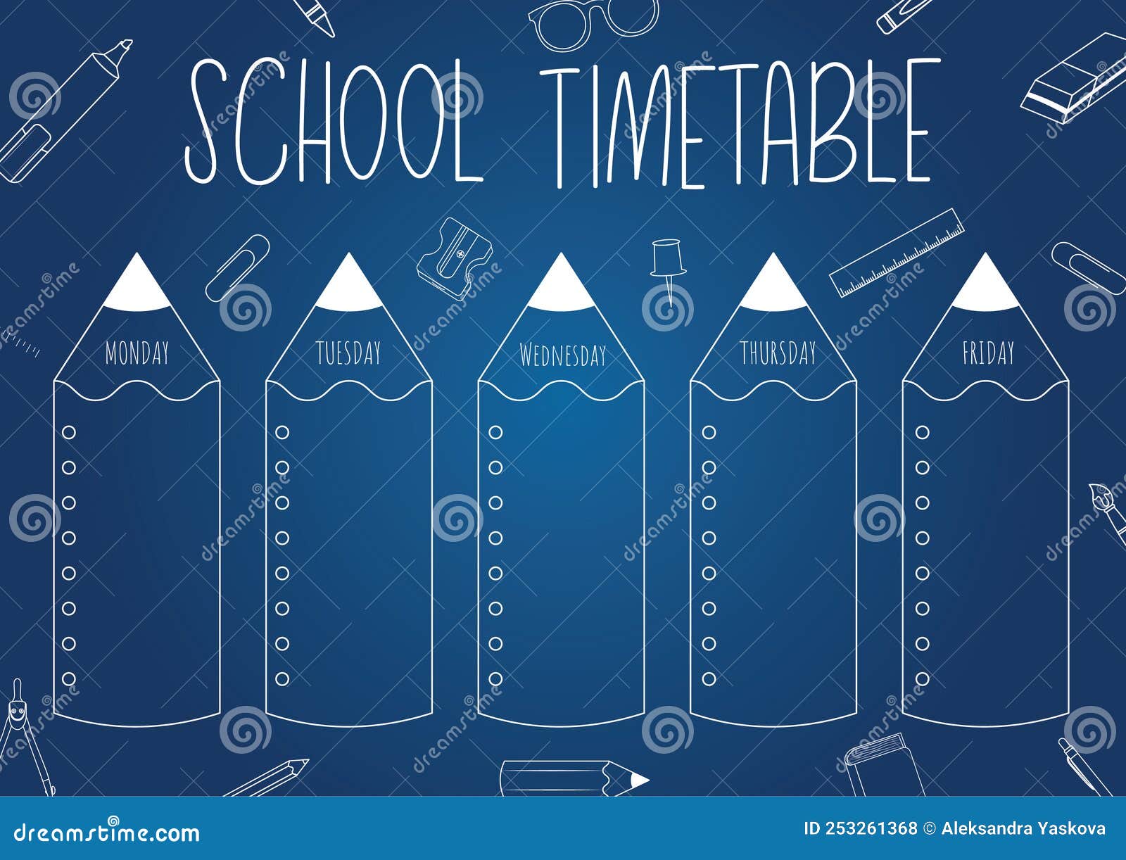 School Schedule. Timetable for Kids with Days of the Week in Pencils ...