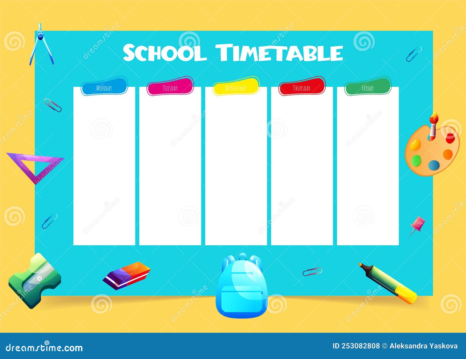 School Schedule. Timetable for Kids. Weekly Time Table with Day of the ...
